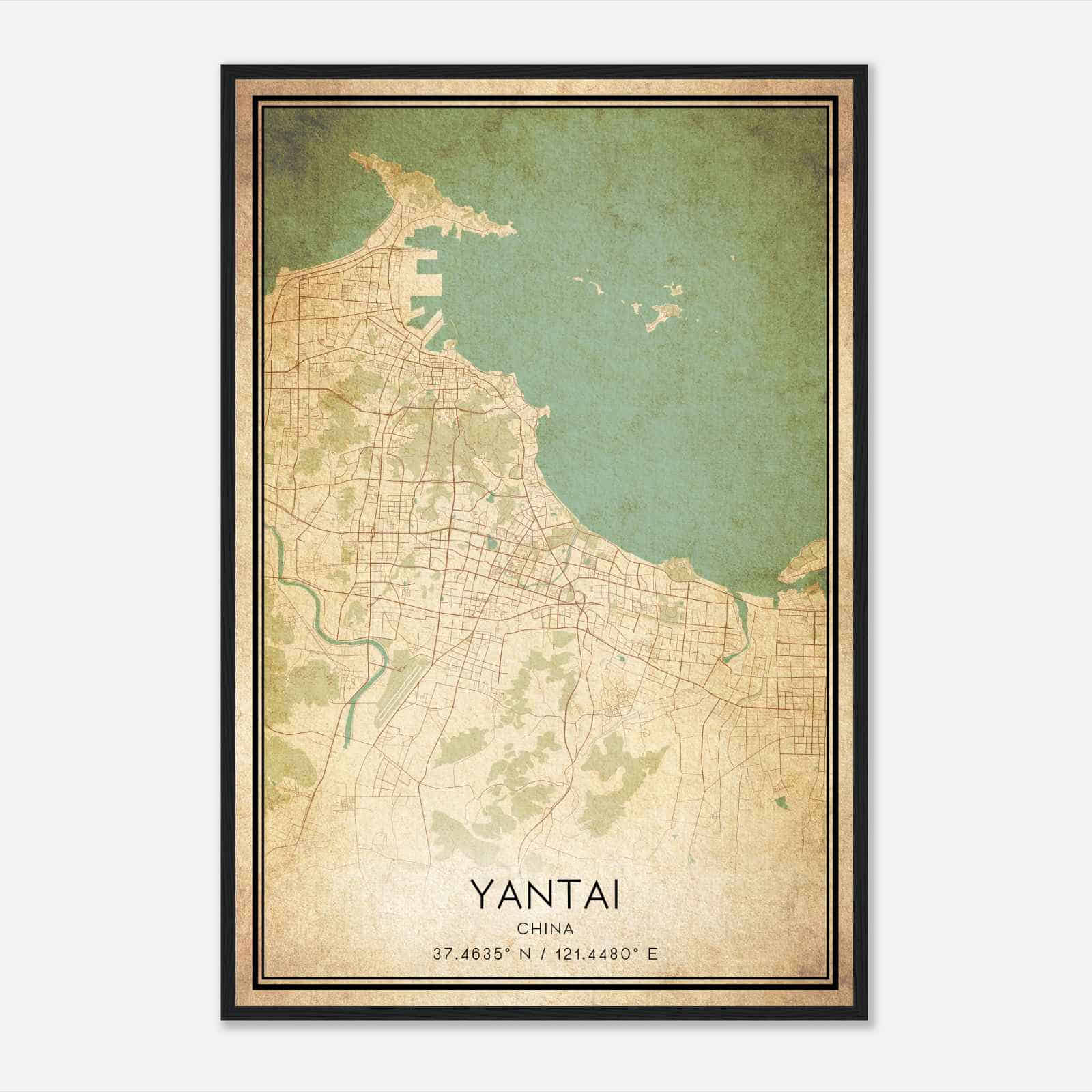 Vintage Yantai China Map Poster, Yantai City Road Wall Art Print ...