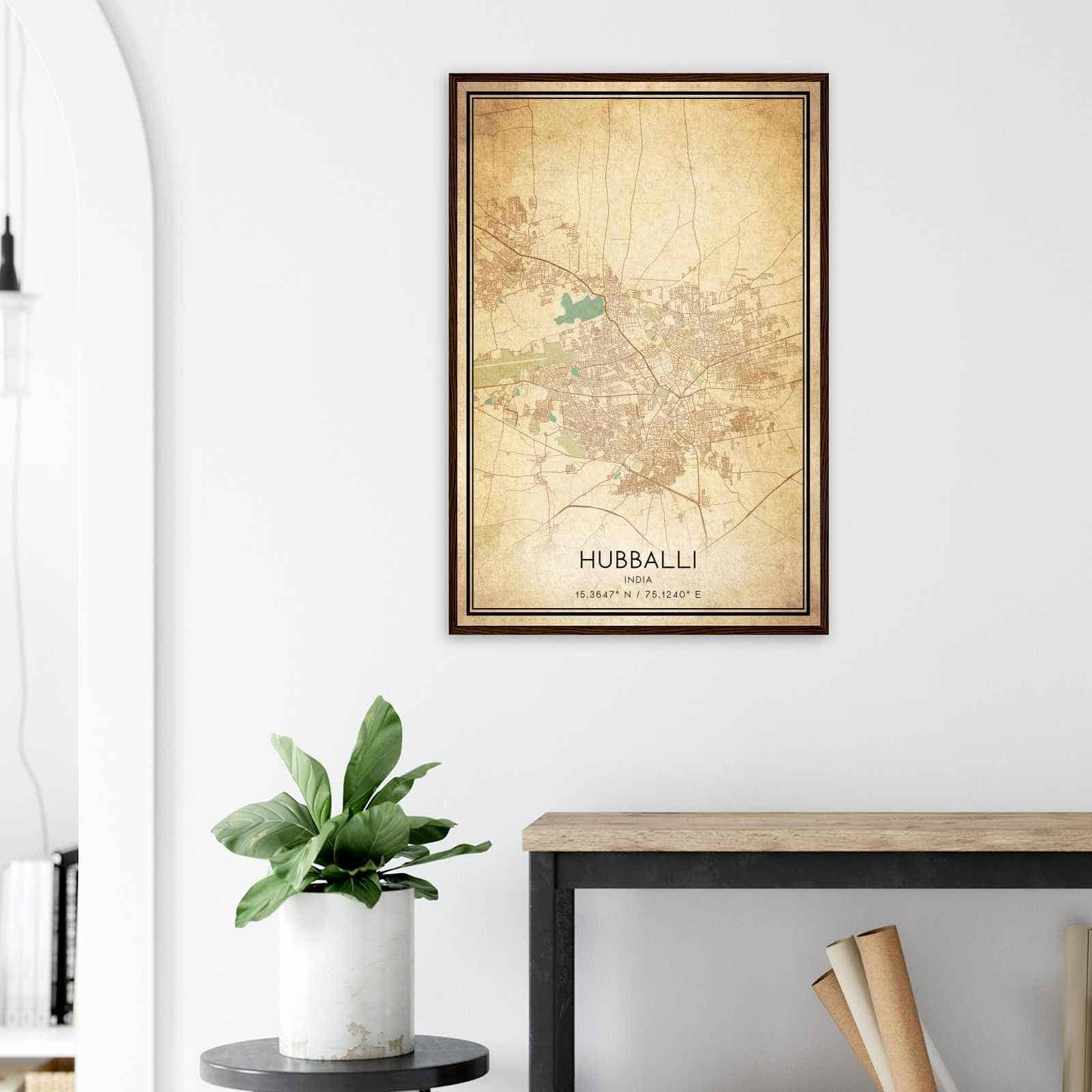 Vintage Hubballi India Map Poster, Hubballi City Road Wall Art Print ...