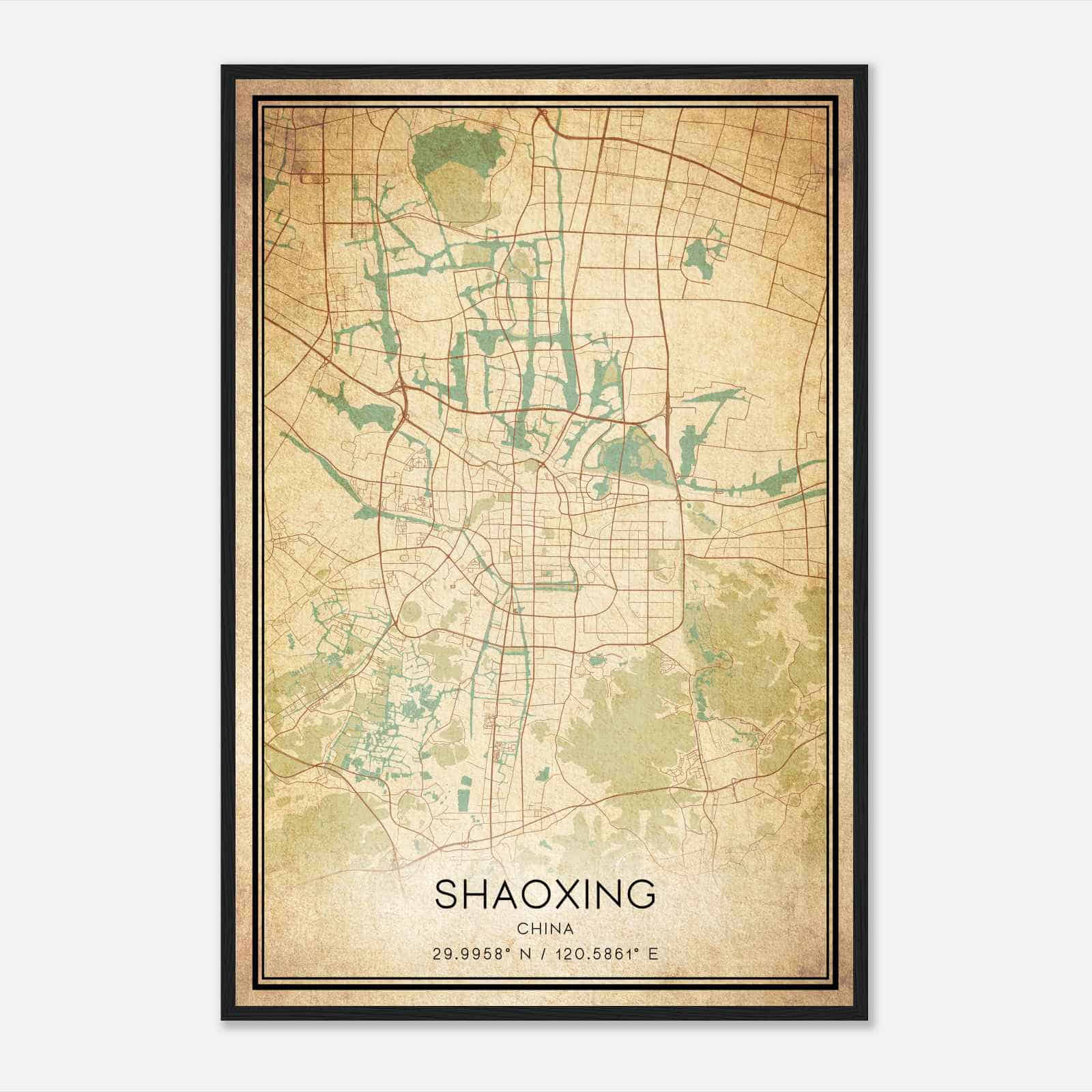Vintage Shaoxing China Map Poster, Shaoxing City Road Wall Art Print ...
