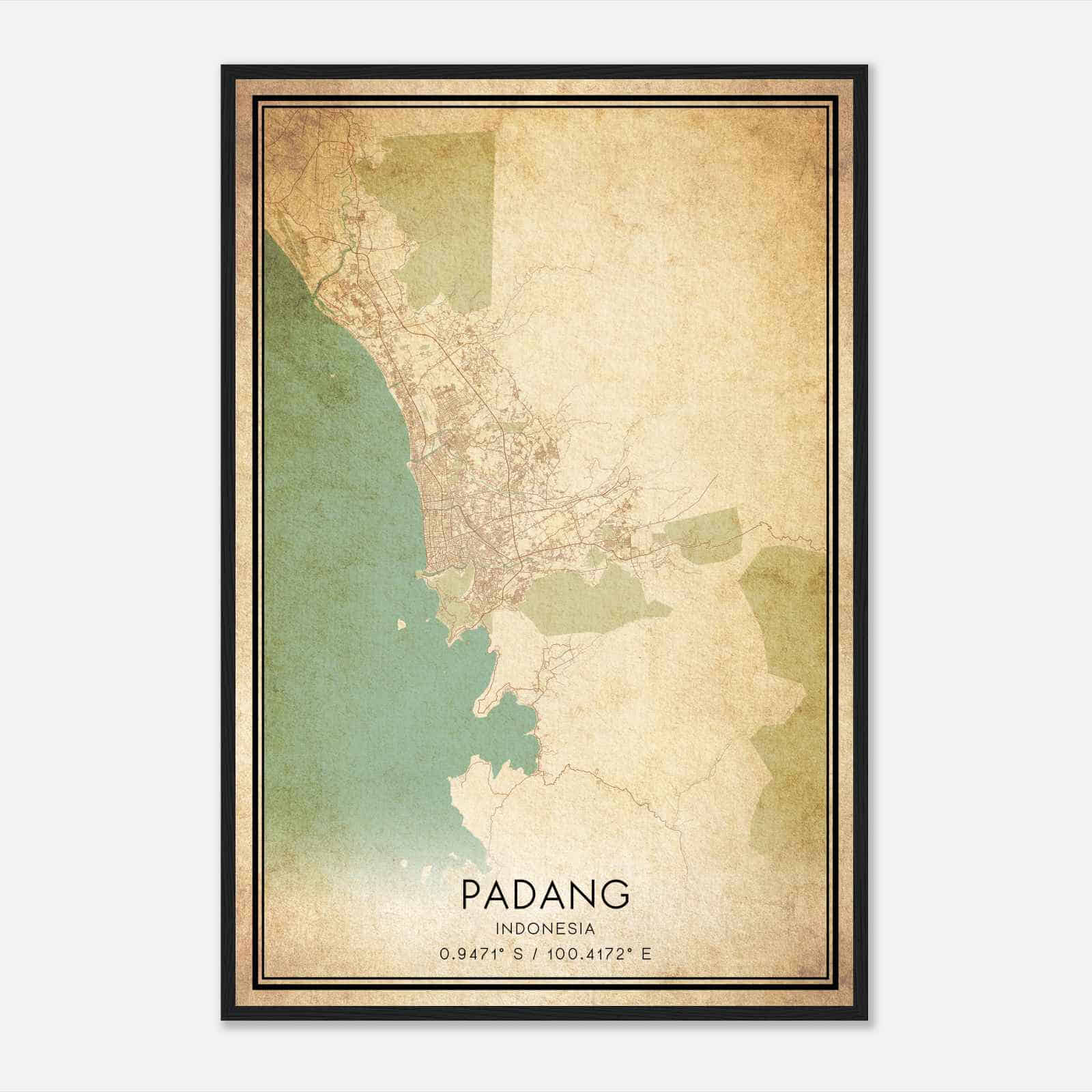 Vintage Padang Indonesia Map Poster, Padang City Road Wall Art Print ...