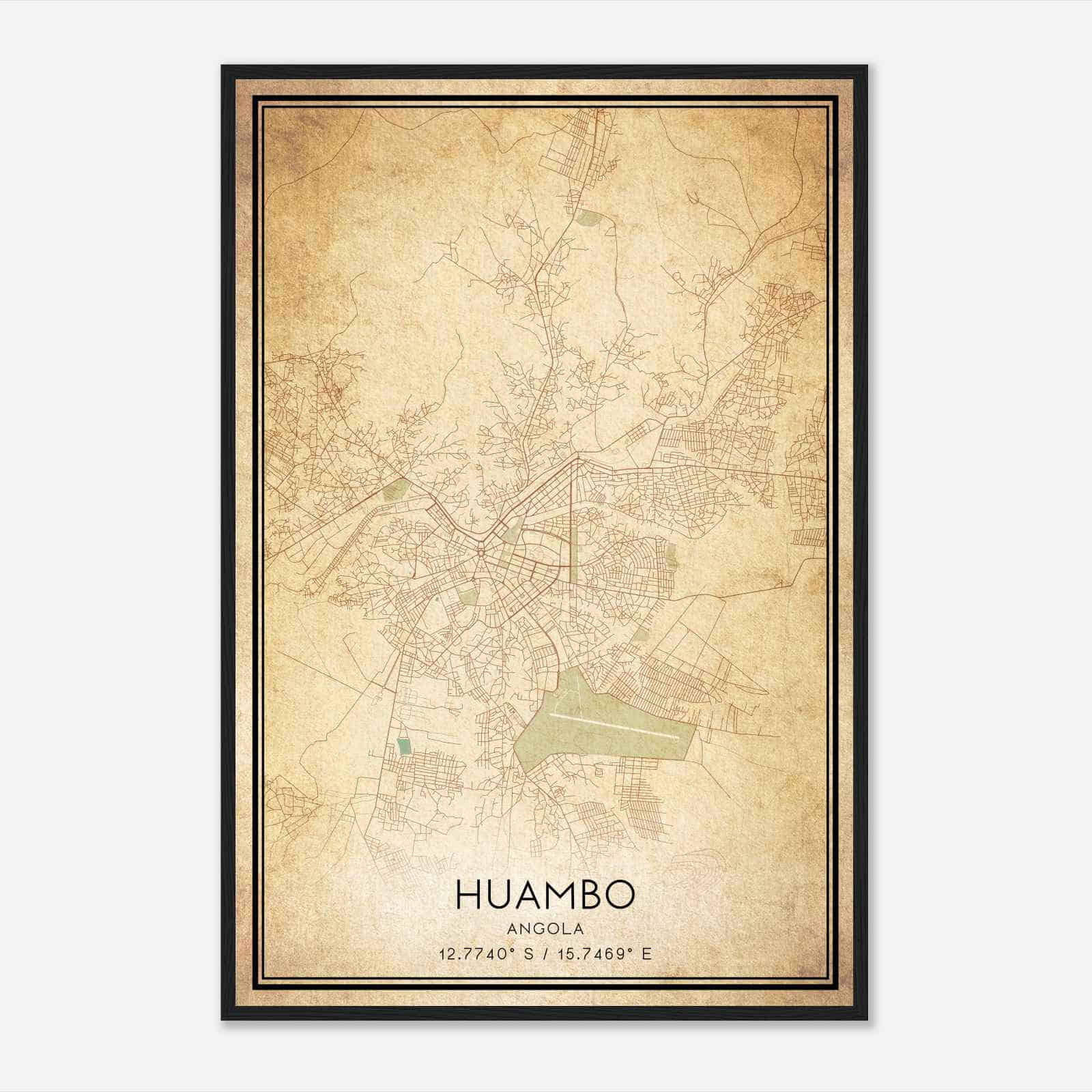 Vintage Huambo Angola Map Poster, Huambo City Road Wall Art Print ...