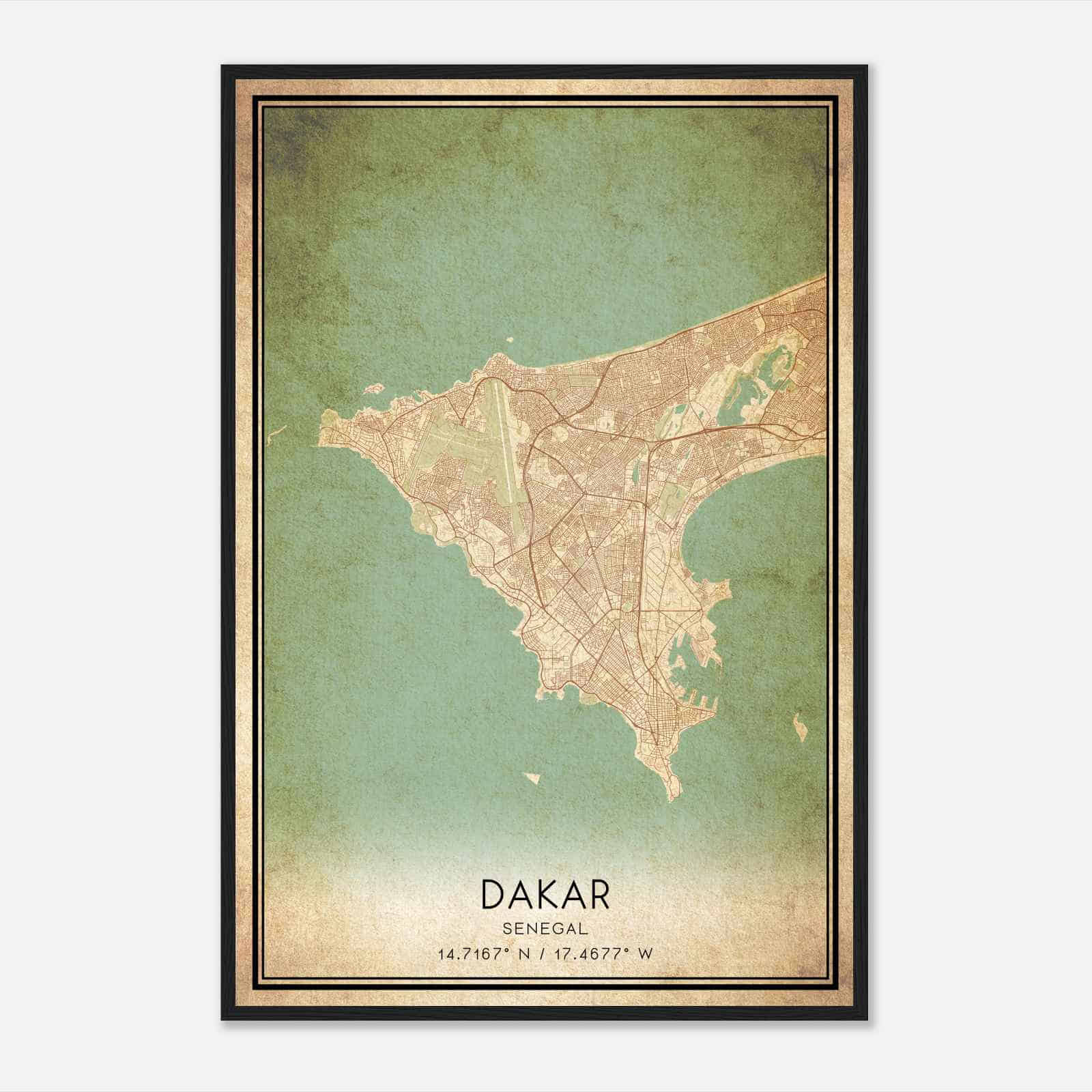Vintage Dakar Senegal Map Poster, Dakar City Road Wall Art Print ...