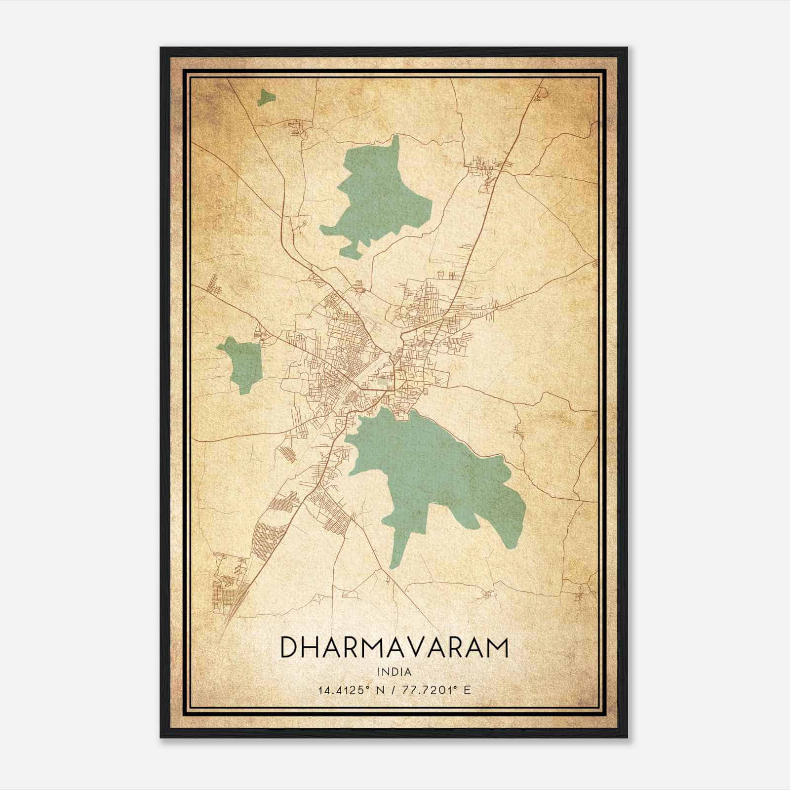 Vintage Dharmavaram India Map Poster, Dharmavaram City Road Wall Art ...