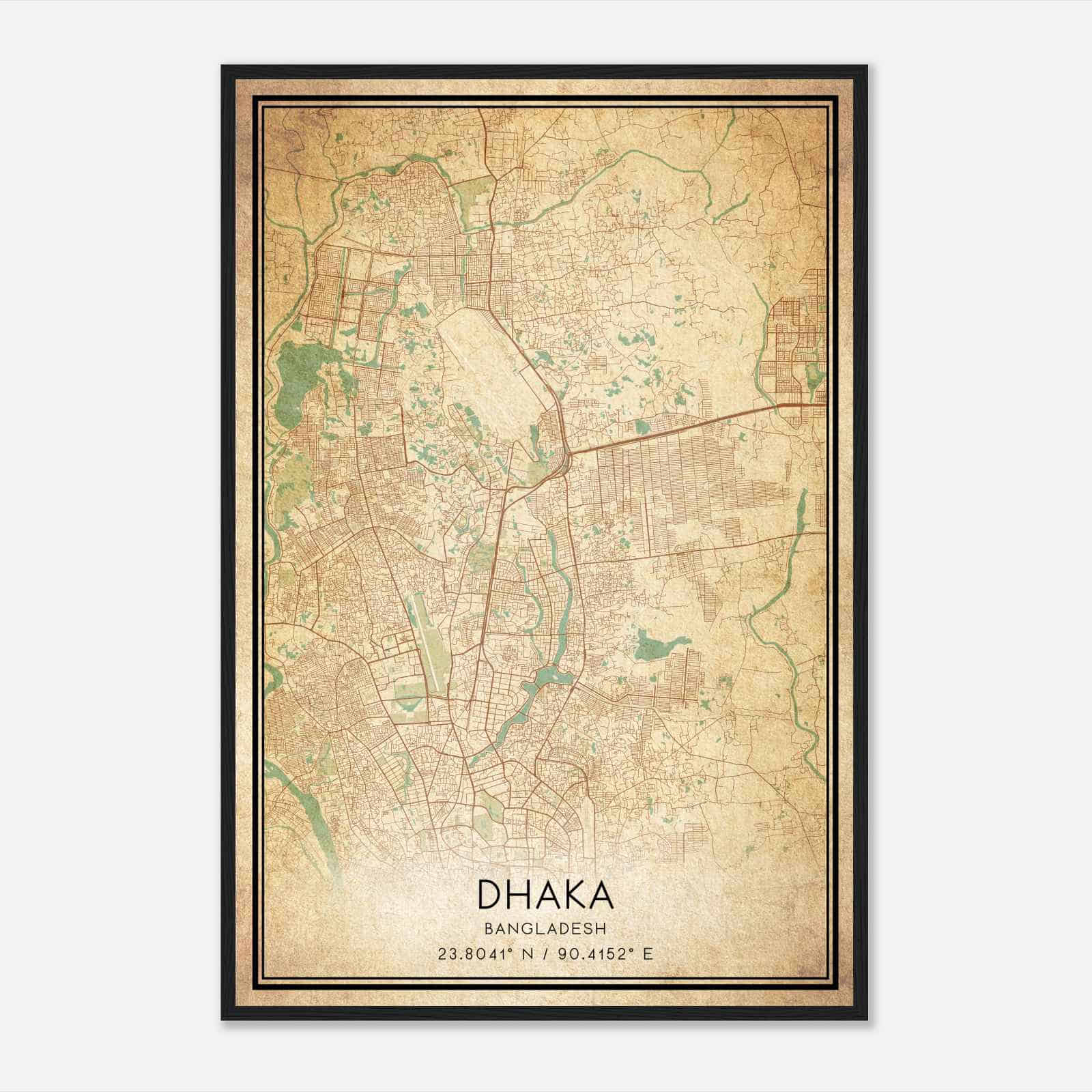 Vintage Dhaka Bangladesh Map Poster, Dhaka City Road Wall Art Print ...