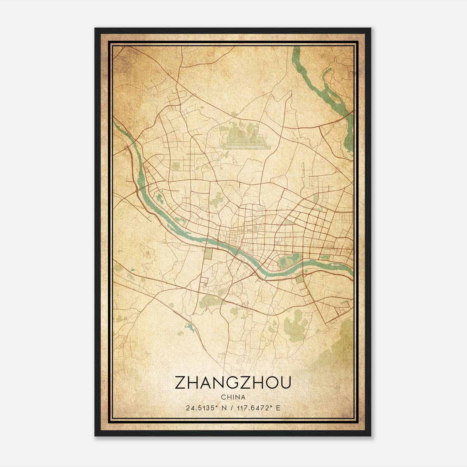 Vintage Zhangzhou China Map Poster, Zhangzhou City Road Wall Art Print ...