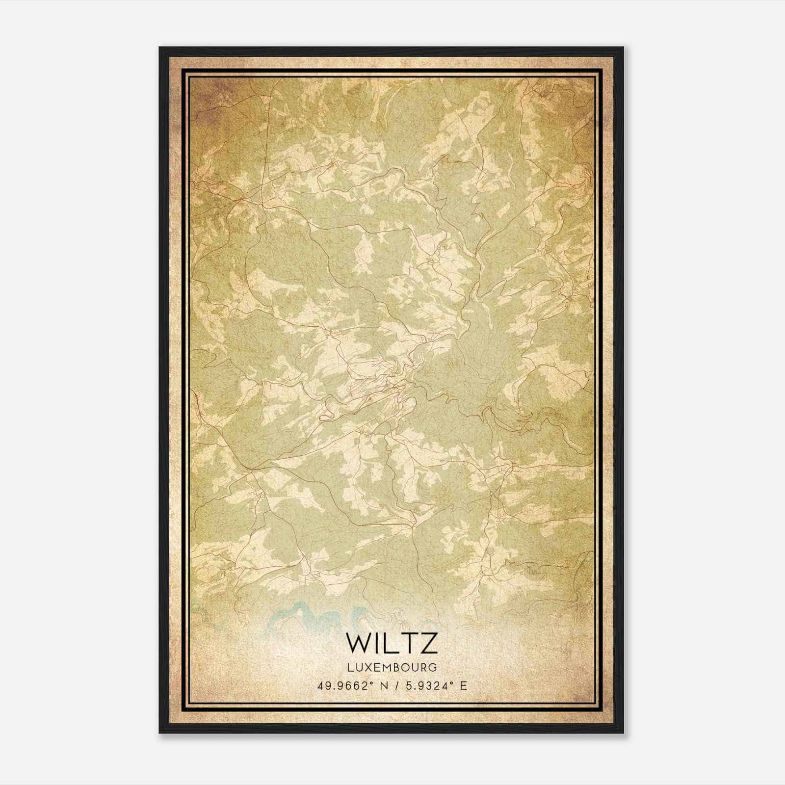 Vintage Wiltz Luxembourg Map Poster, Wiltz City Road Wall Art Print ...