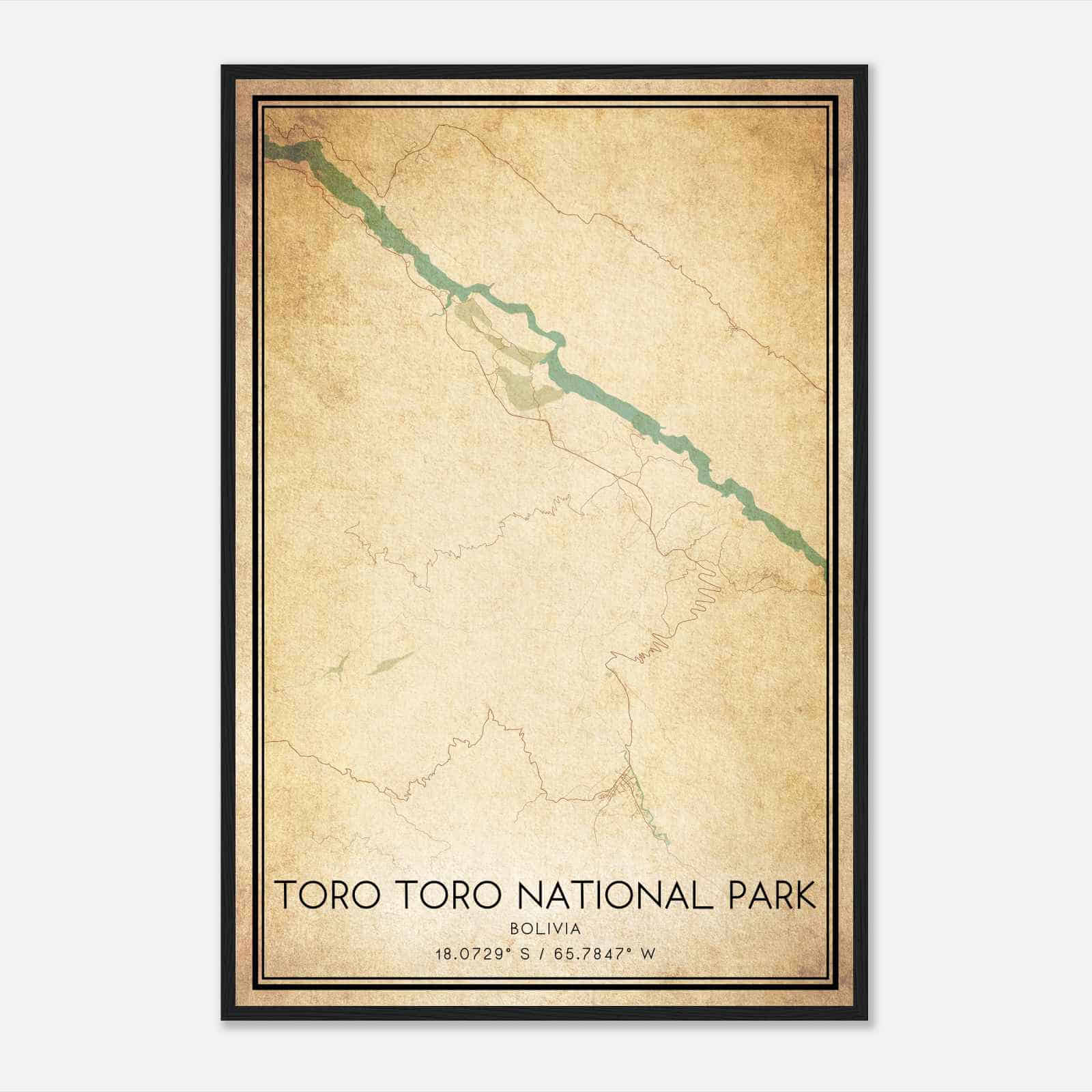 Vintage Toro Toro National Park Bolivia Map Poster, Toro Toro National ...