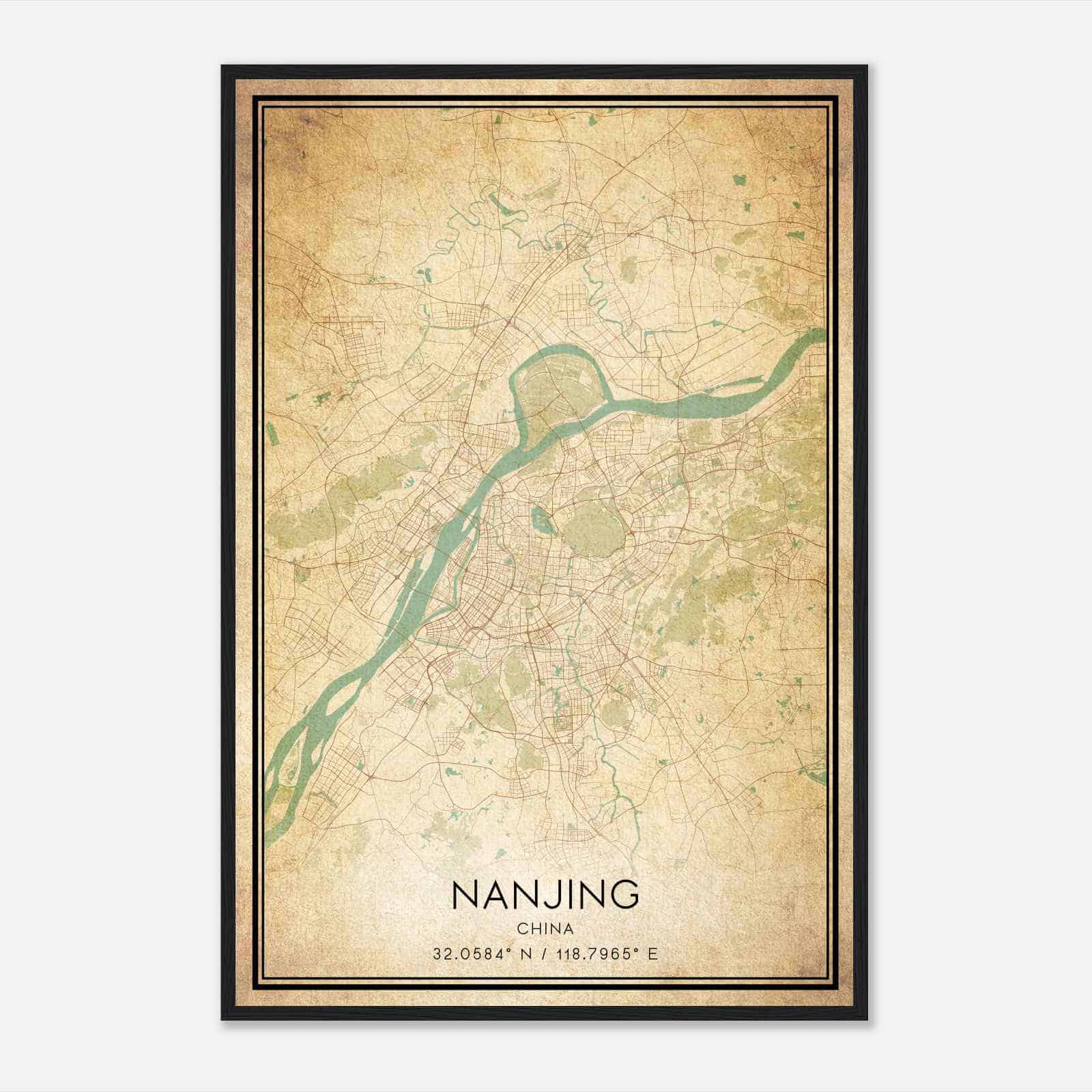 Vintage Nanjing China Map Poster, Nanjing City Road Wall Art Print ...