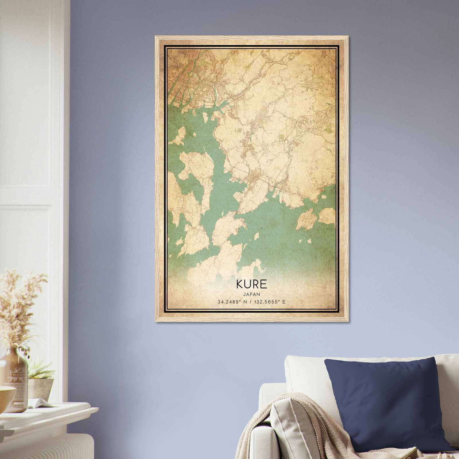 Vintage Kure Japan Map Poster, Kure City Road Wall Art Print - Custom ...