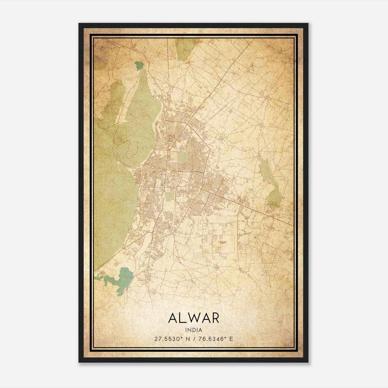 Vintage Alwar India Map Poster, Alwar City Road Wall Art Print - Custom ...