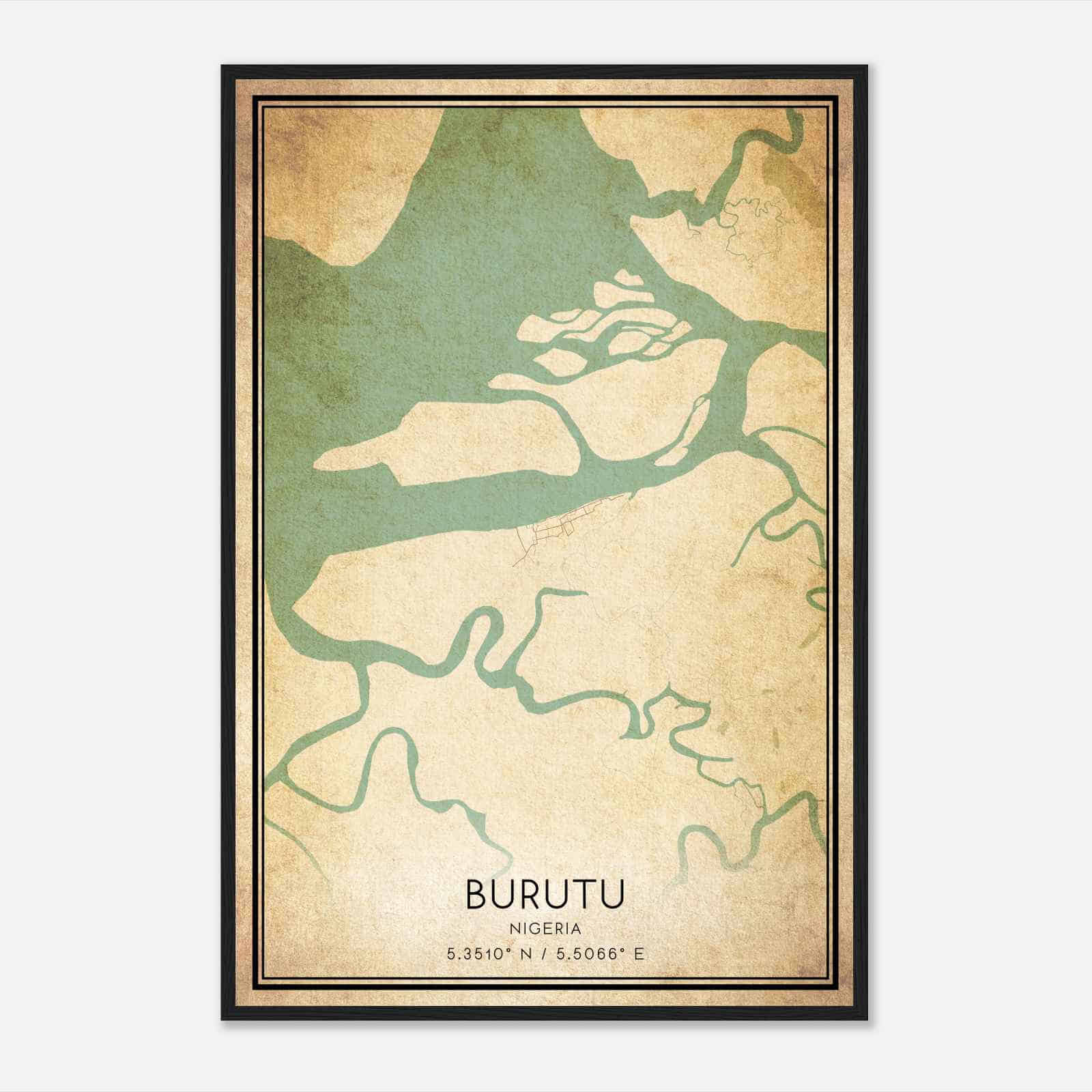 Vintage Burutu Nigeria Map Poster, Burutu City Road Wall Art Print ...