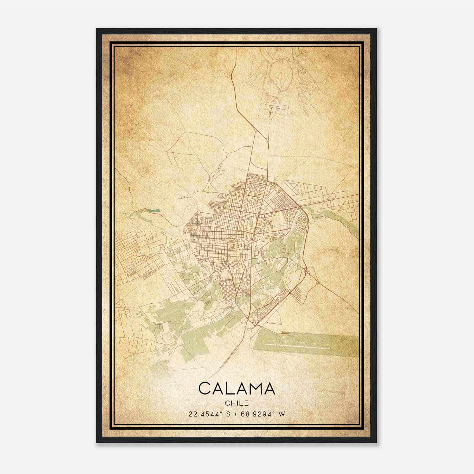 Vintage Calama Chile Map Poster, Calama City Road Wall Art Print ...