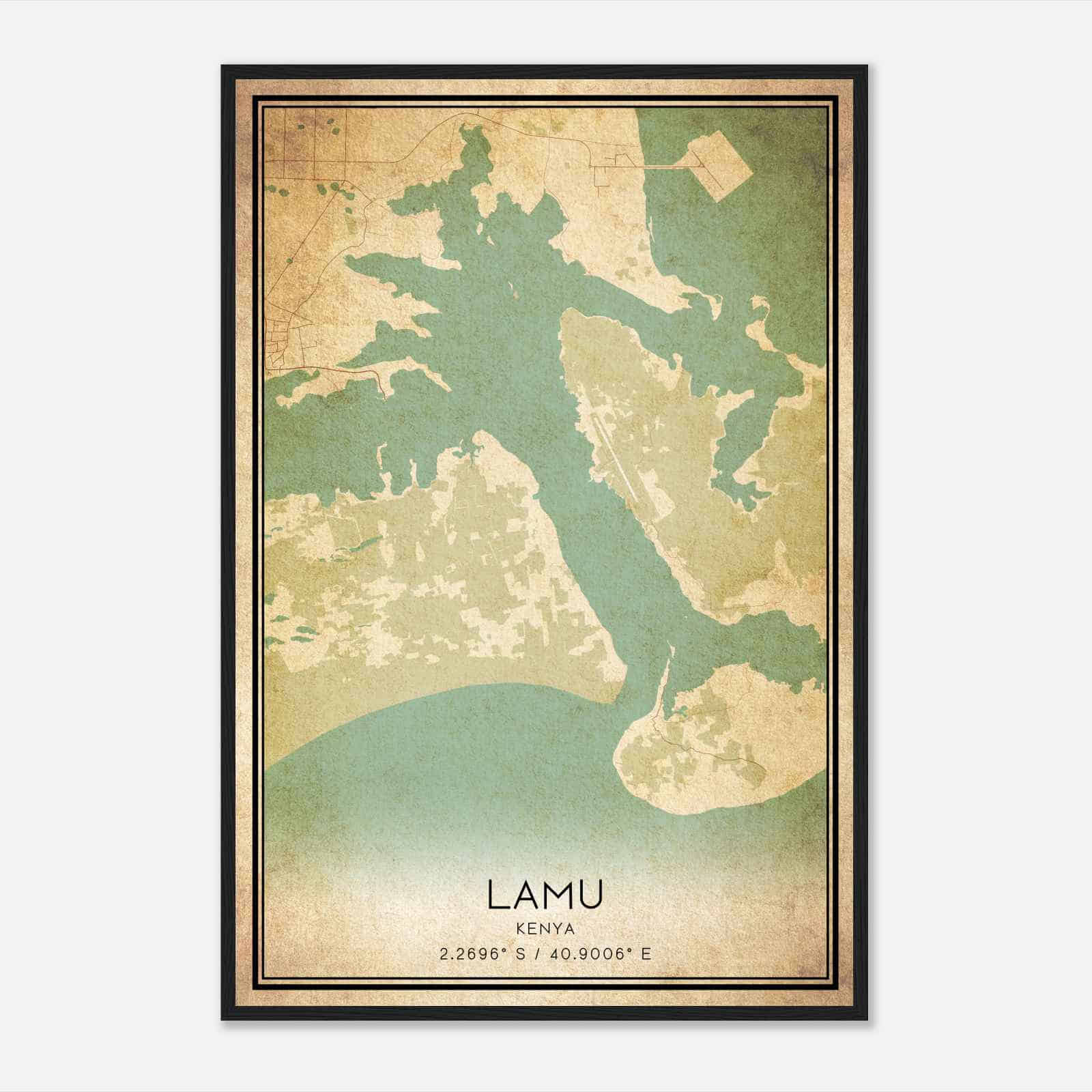 Vintage Lamu Kenya Map Poster, Lamu City Road Wall Art Print - Custom ...