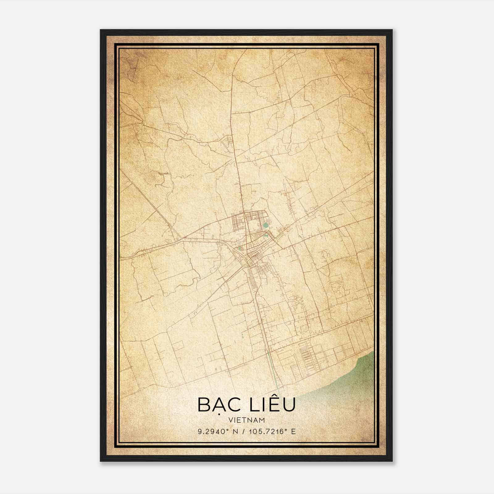 Vintage Bac Lieu Vietnam Map Poster, Bac Lieu City Road Wall Art Print ...