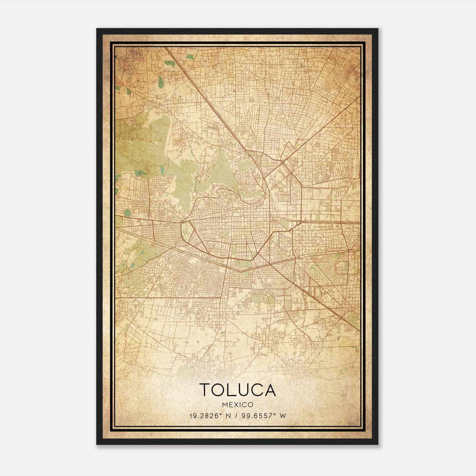 Vintage Toluca Mexico Map Poster, Toluca City Road Wall Art Print ...