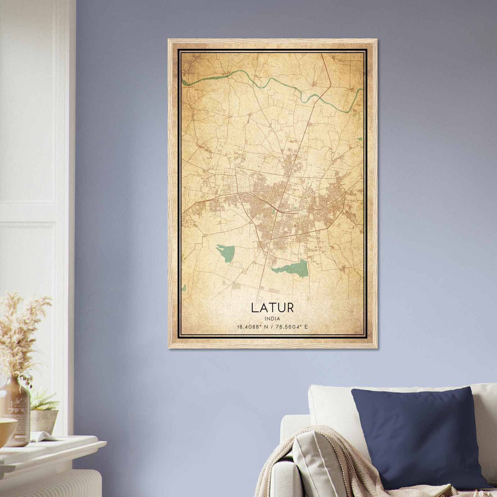 Vintage Latur India Map Poster, Latur City Road Wall Art Print - Custom ...