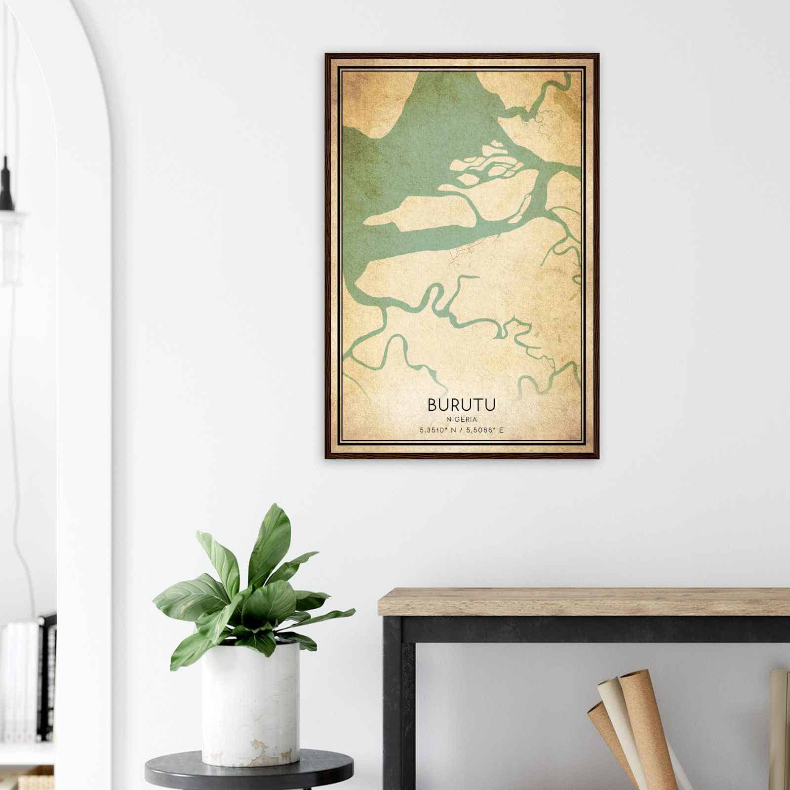Vintage Burutu Nigeria Map Poster, Burutu City Road Wall Art Print ...