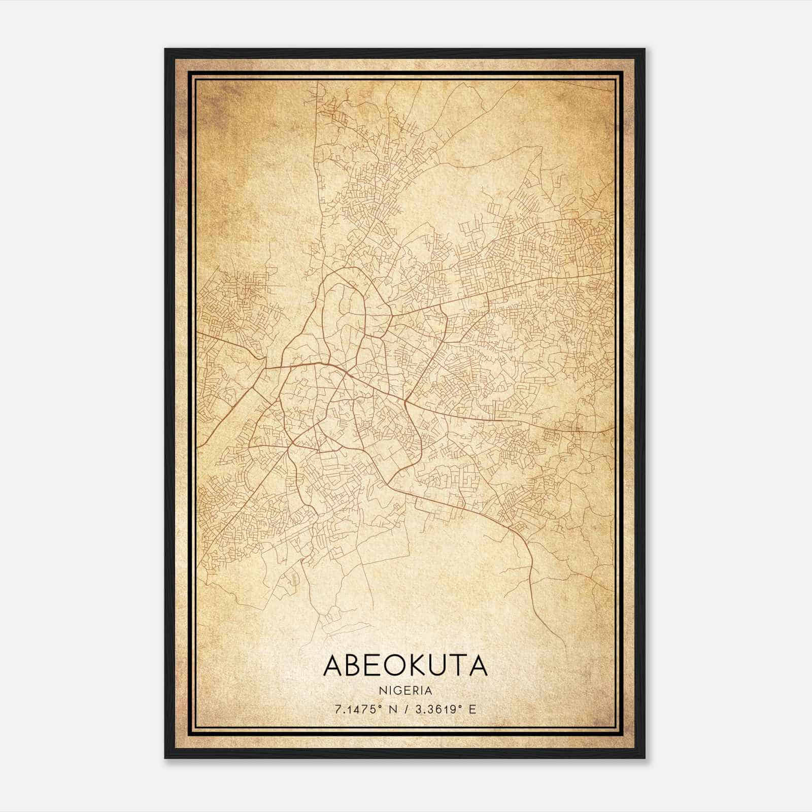Vintage Abeokuta Nigeria Map Poster, Abeokuta City Road Wall Art Print ...