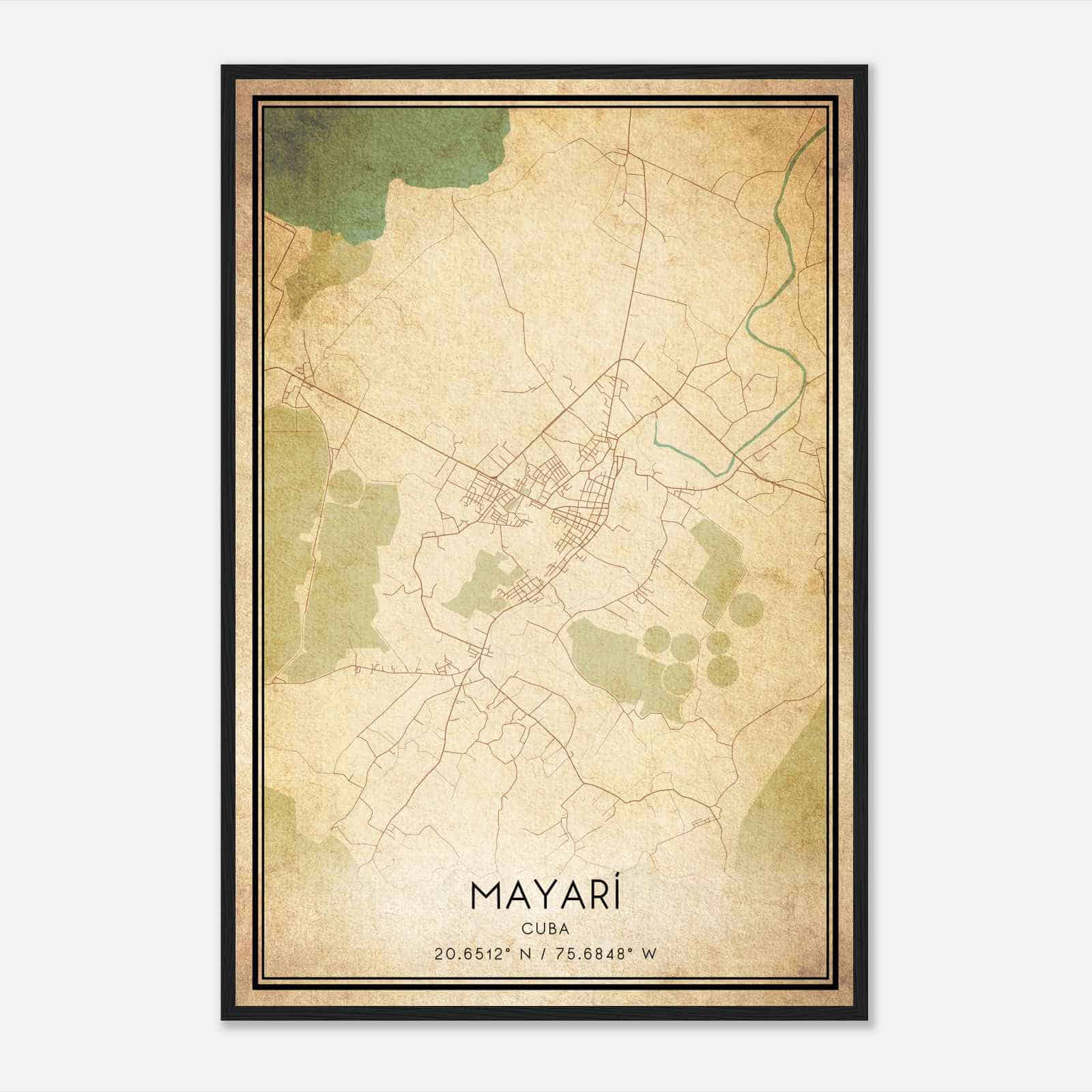 Vintage Mayari Cuba Map Poster, Mayari City Road Wall Art Print ...