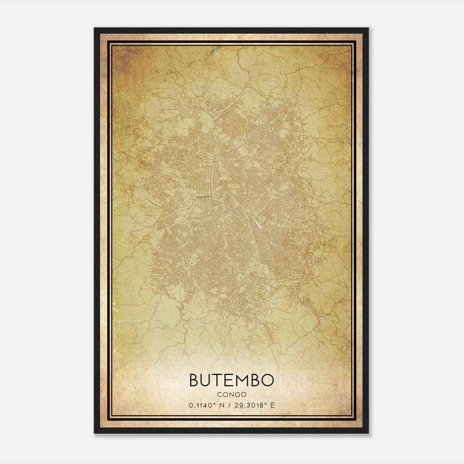 Vintage Butembo Congo Map Poster, Butembo City Road Wall Art Print ...