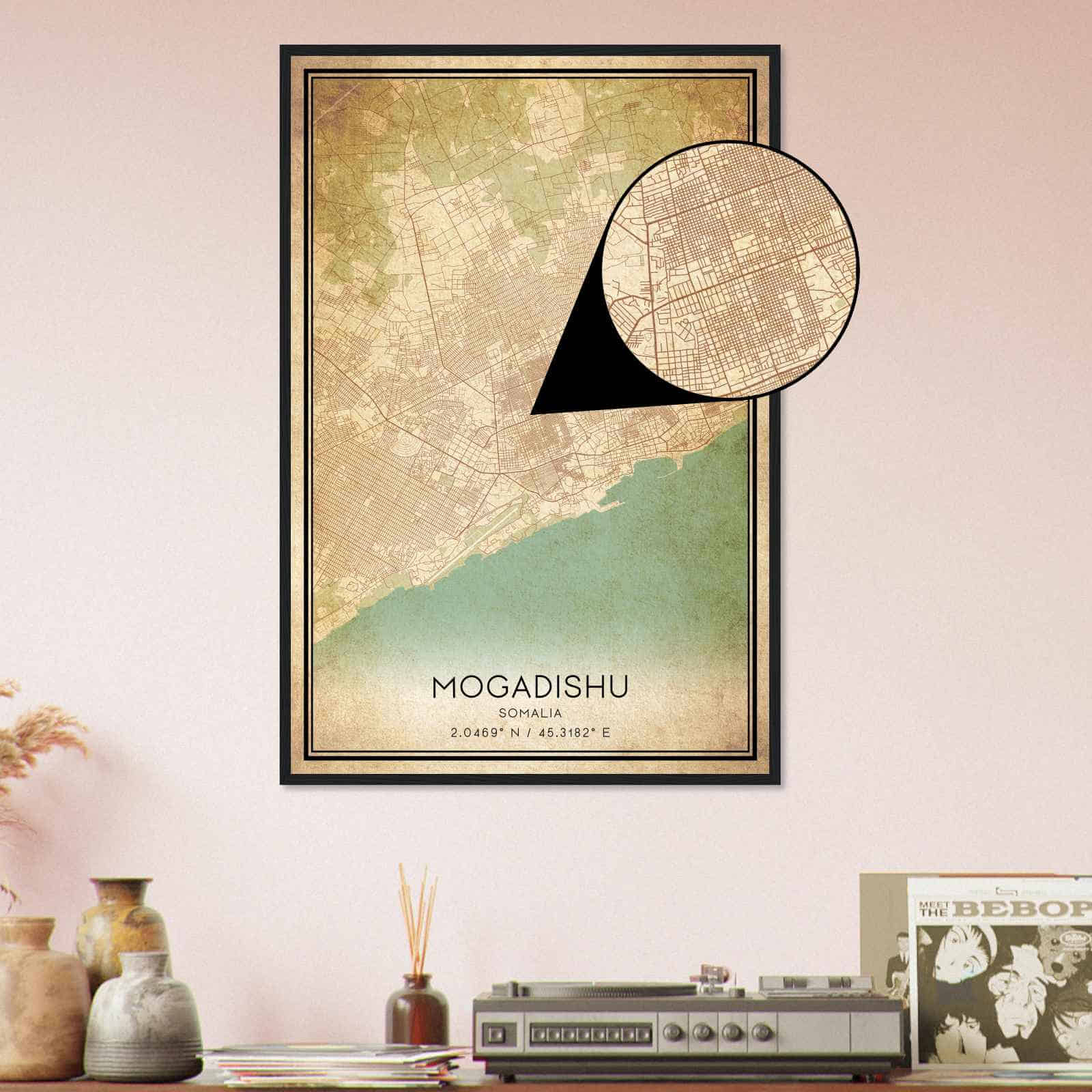 Vintage Mogadishu Somalia Map Poster, Mogadishu City Road Wall Art ...