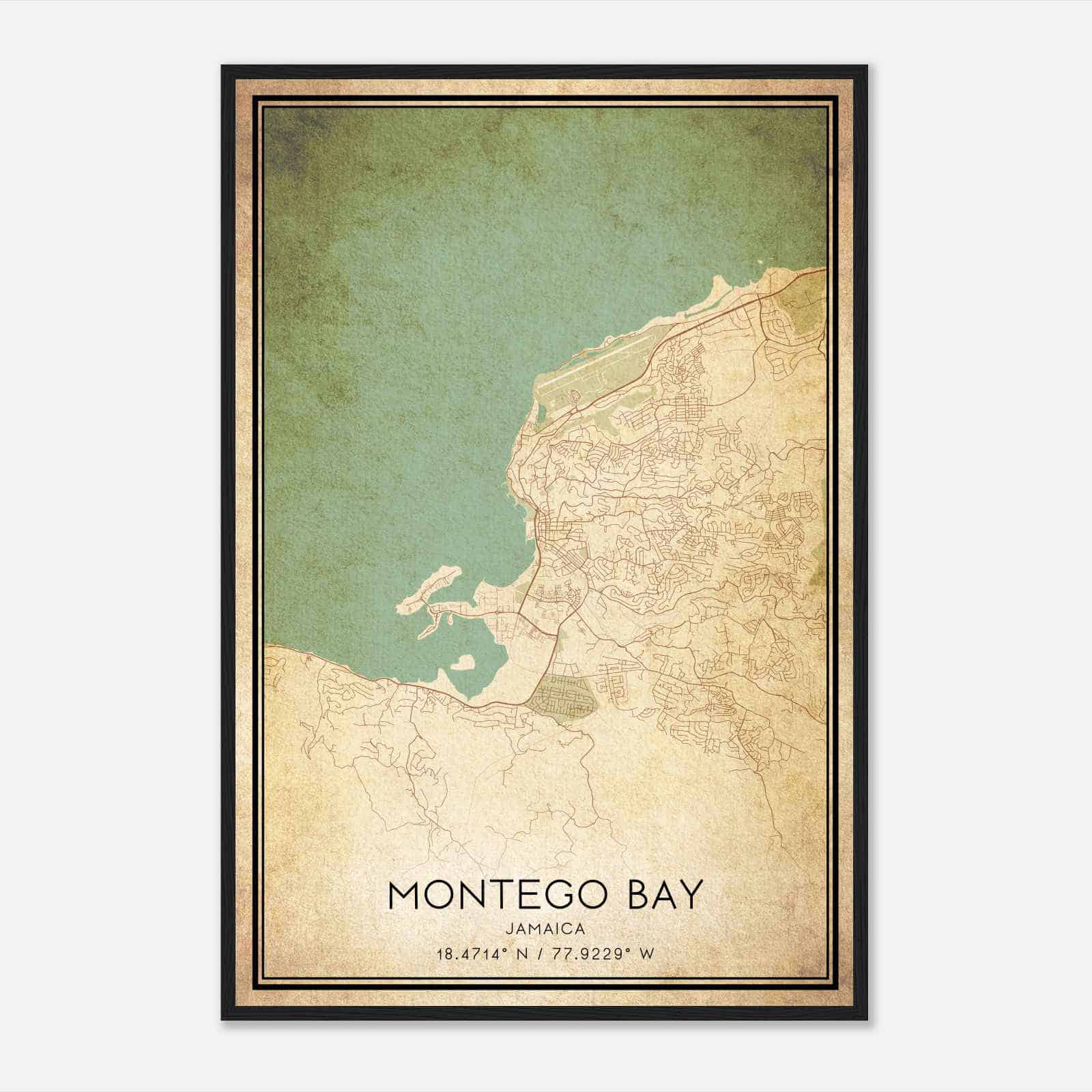 Vintage Montego Bay Jamaica Map Poster, Montego Bay City Road Wall Art ...