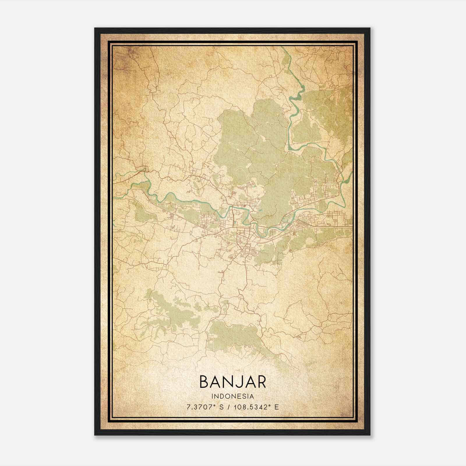 Vintage Banjar Indonesia Map Poster, Banjar City Road Wall Art Print ...