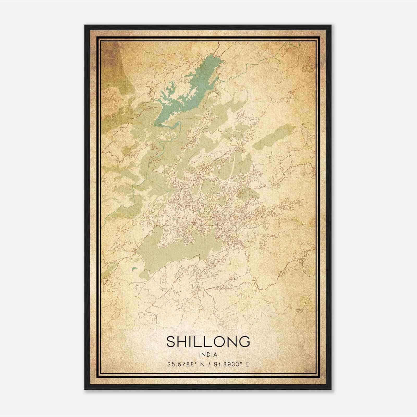 Vintage Shillong India Map Poster, Shillong City Road Wall Art Print ...