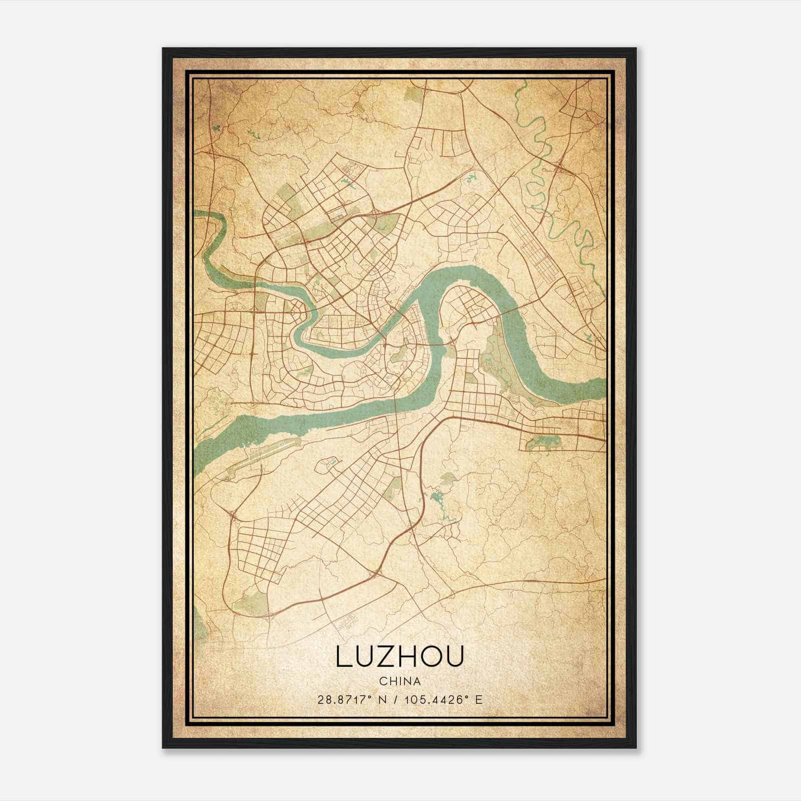 Vintage Luzhou China Map Poster, Luzhou City Road Wall Art Print ...