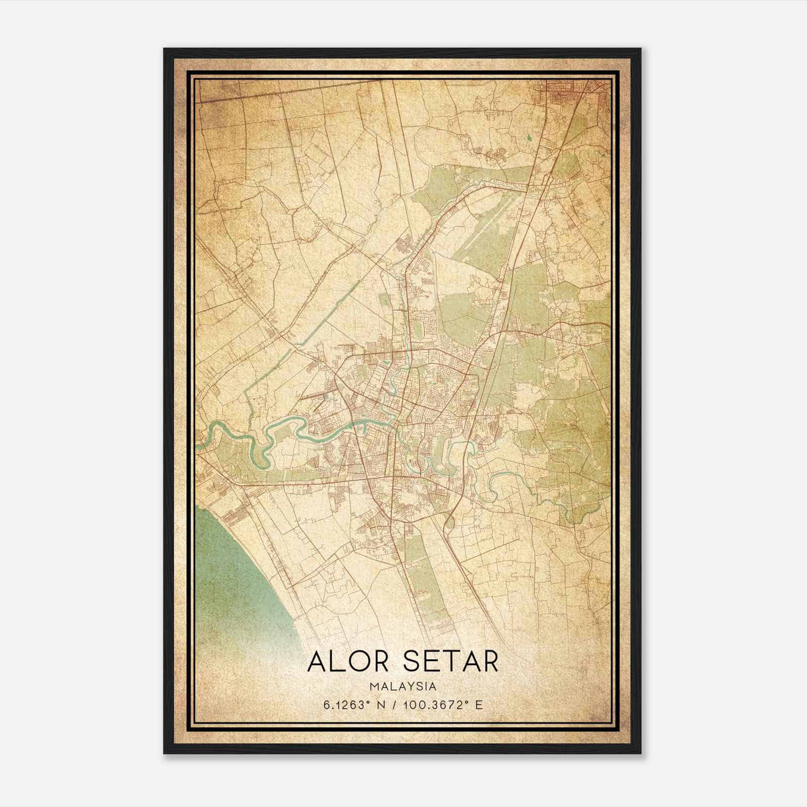 Vintage Alor Setar Malaysia Map Poster, Alor Setar City Road Wall Art ...