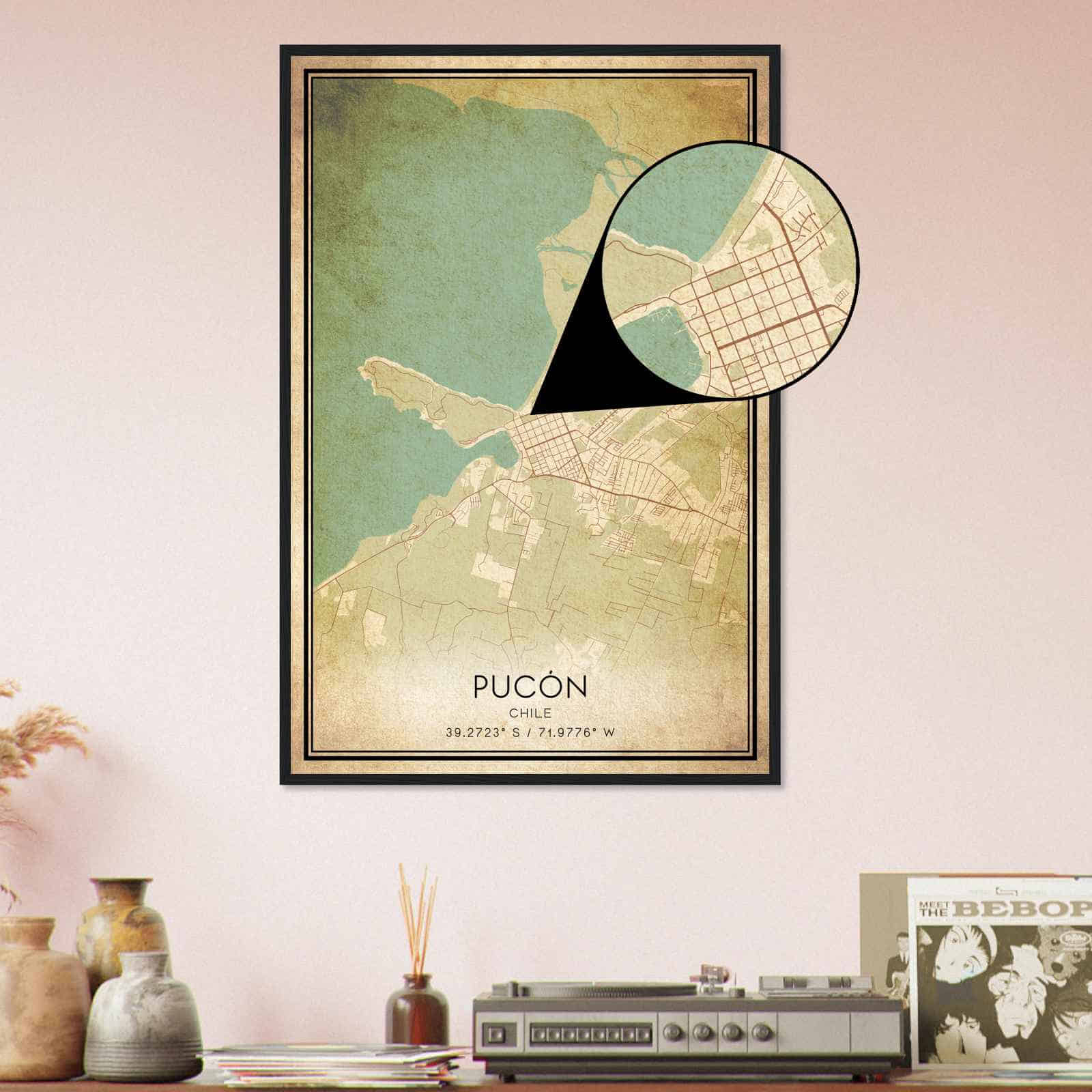 Vintage Pucon Chile Map Poster, Pucon City Road Wall Art Print - Custom ...