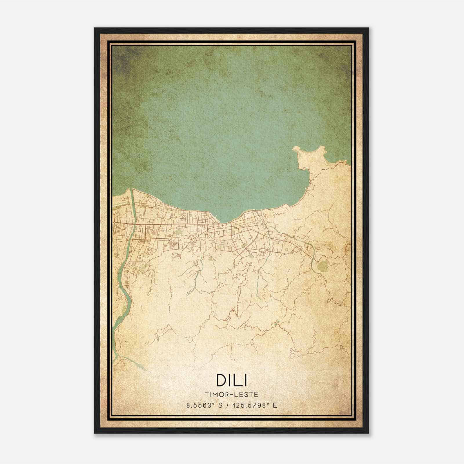 Vintage Dili Timor-Leste Map Poster, Dili City Road Wall Art Print ...