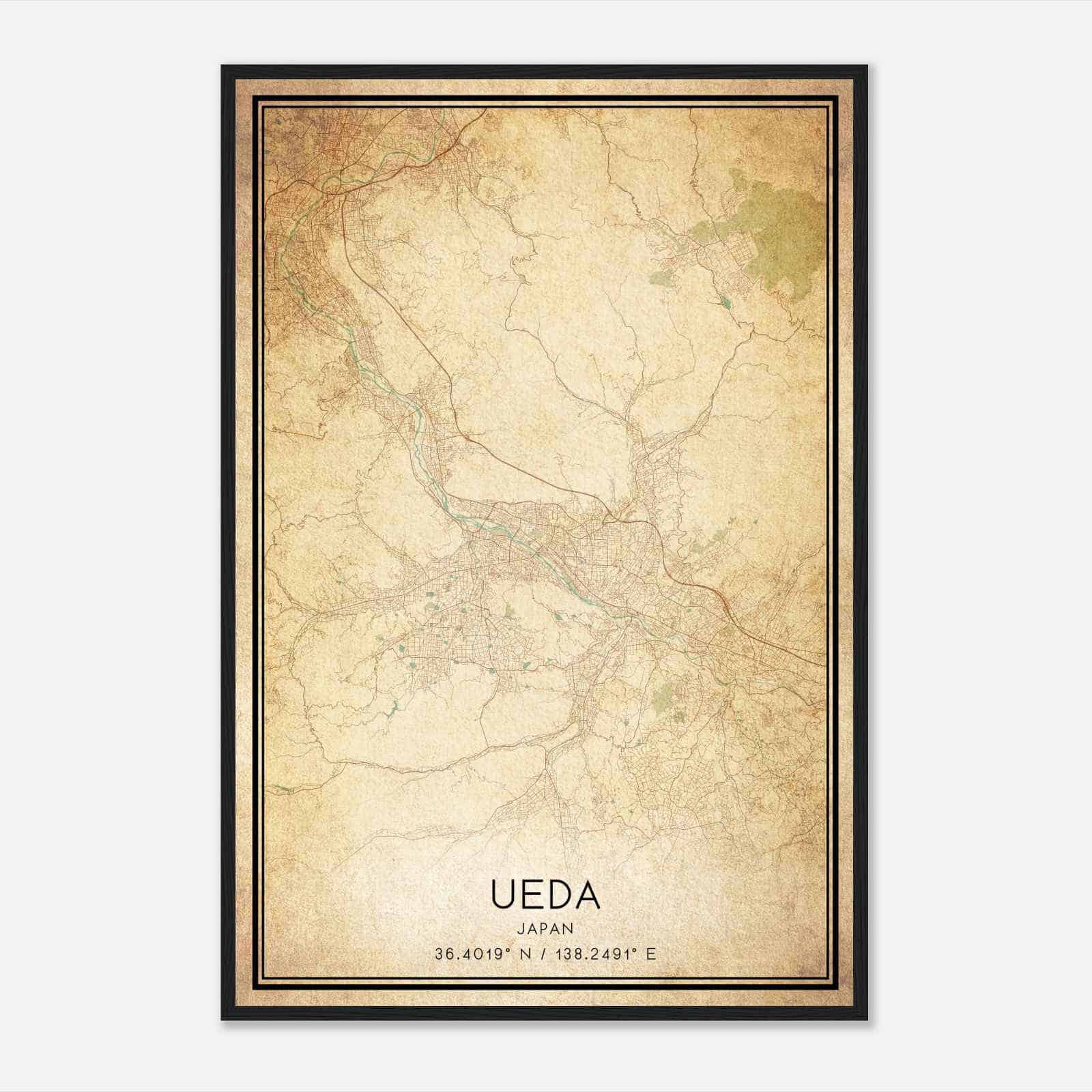 Vintage Ueda Japan Map Poster, Ueda City Road Wall Art Print - Custom ...