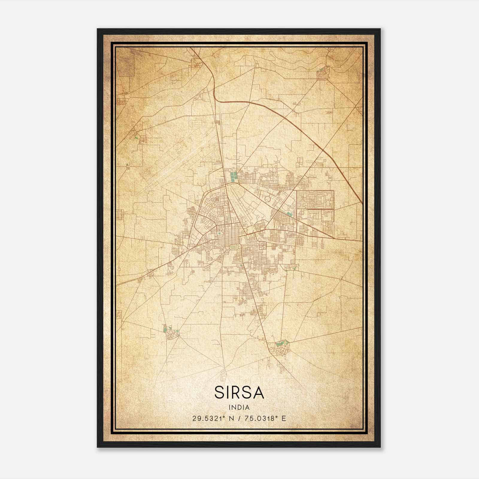 Vintage Sirsa India Map Poster, Sirsa City Road Wall Art Print - Custom Maps & Posters