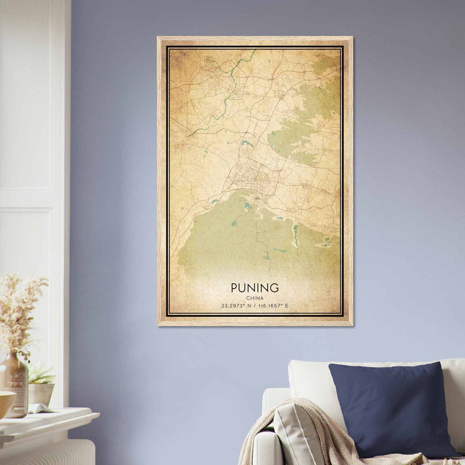 Vintage Puning China Map Poster, Puning City Road Wall Art Print ...