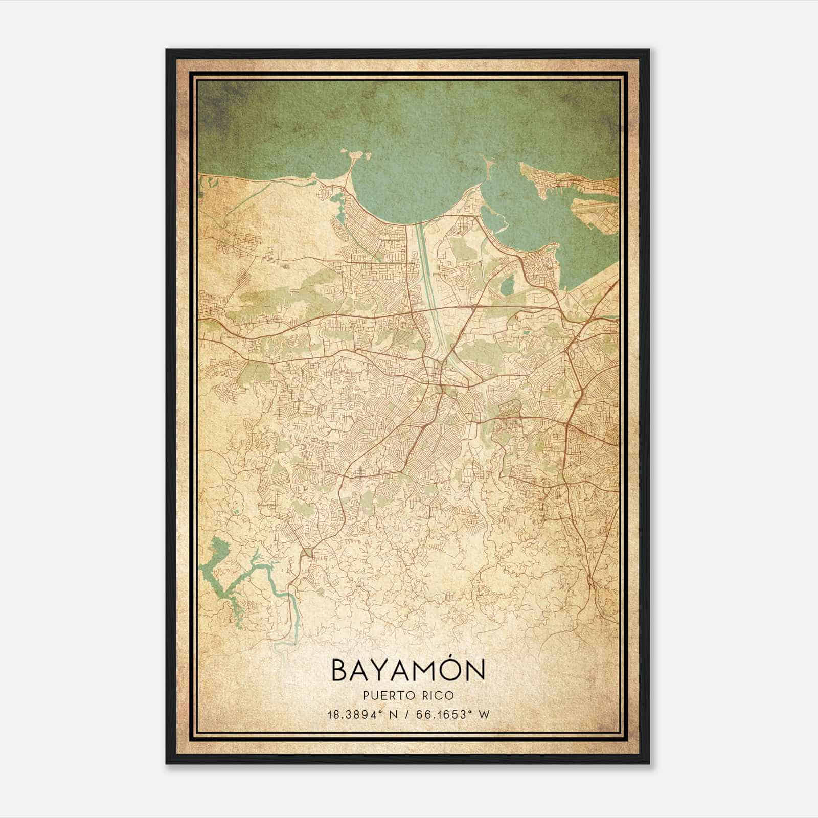 Vintage Bayamon Puerto Rico Map Poster, Bayamon City Road Wall Art ...