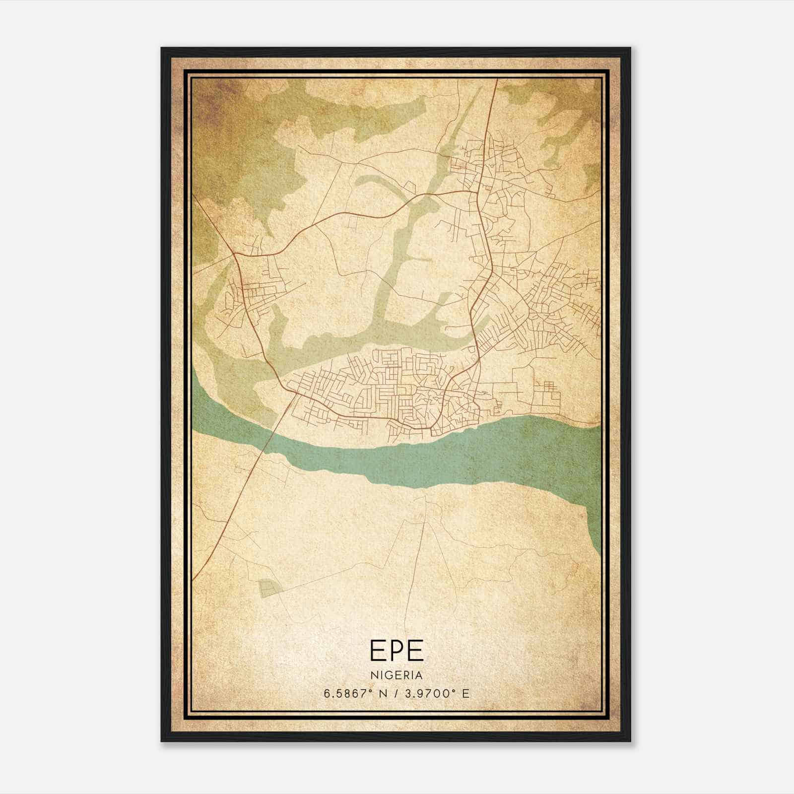 Vintage Epe Nigeria Map Poster, Epe City Road Wall Art Print - Custom ...