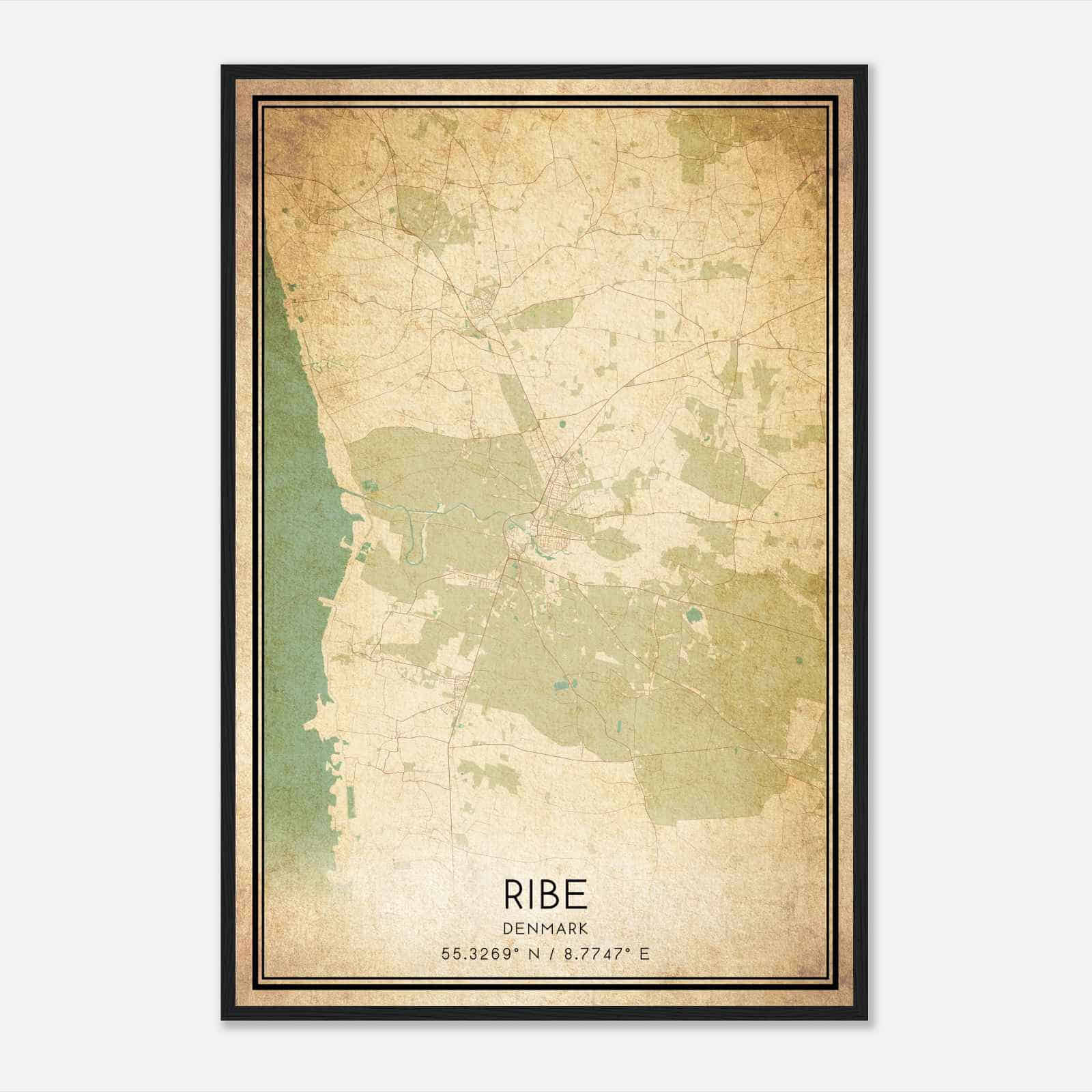 Vintage Ribe Denmark Map Poster, Ribe City Road Wall Art Print - Custom ...