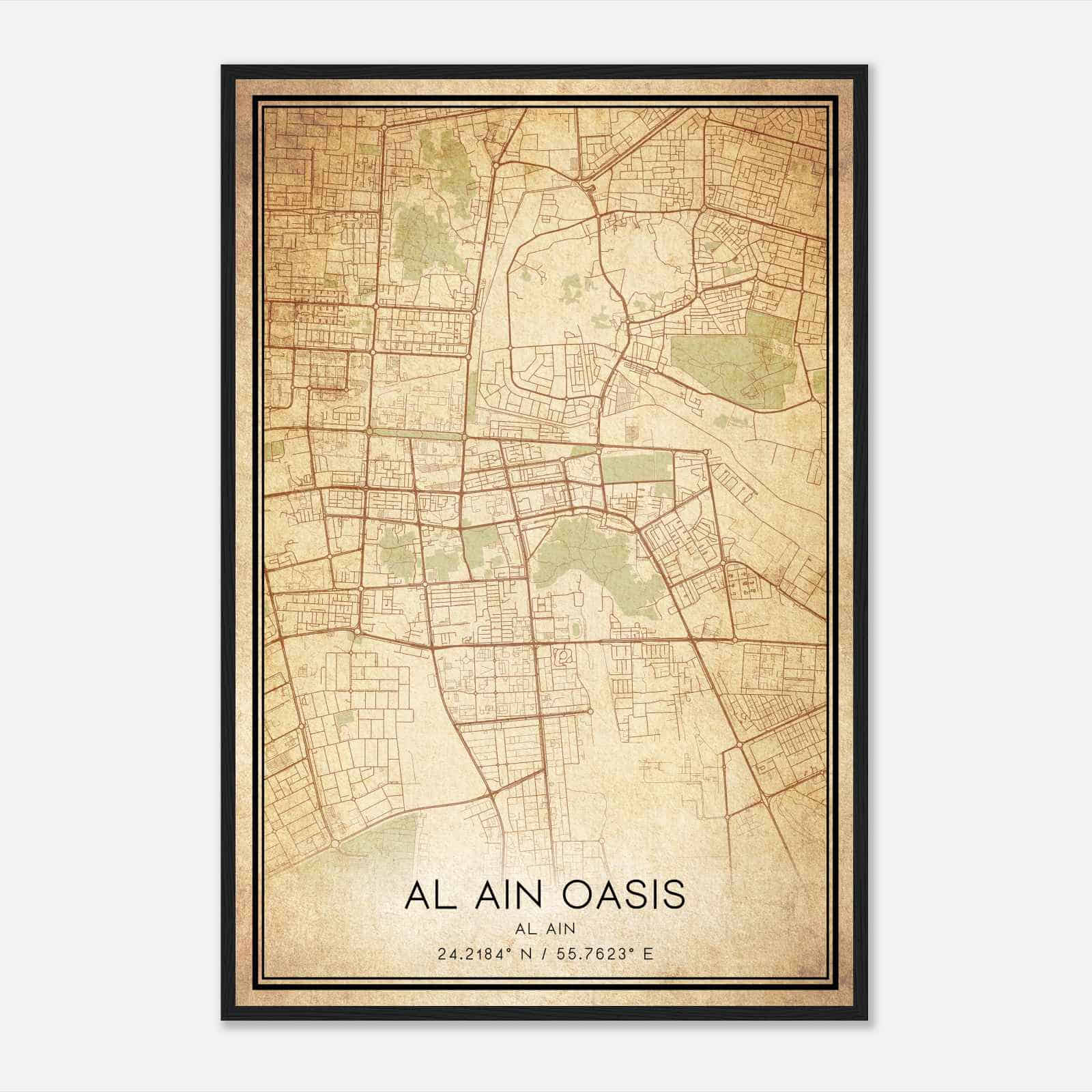 Vintage Al Ain Oasis Al Ain Map Poster, Al Ain Oasis City Road Wall Art ...