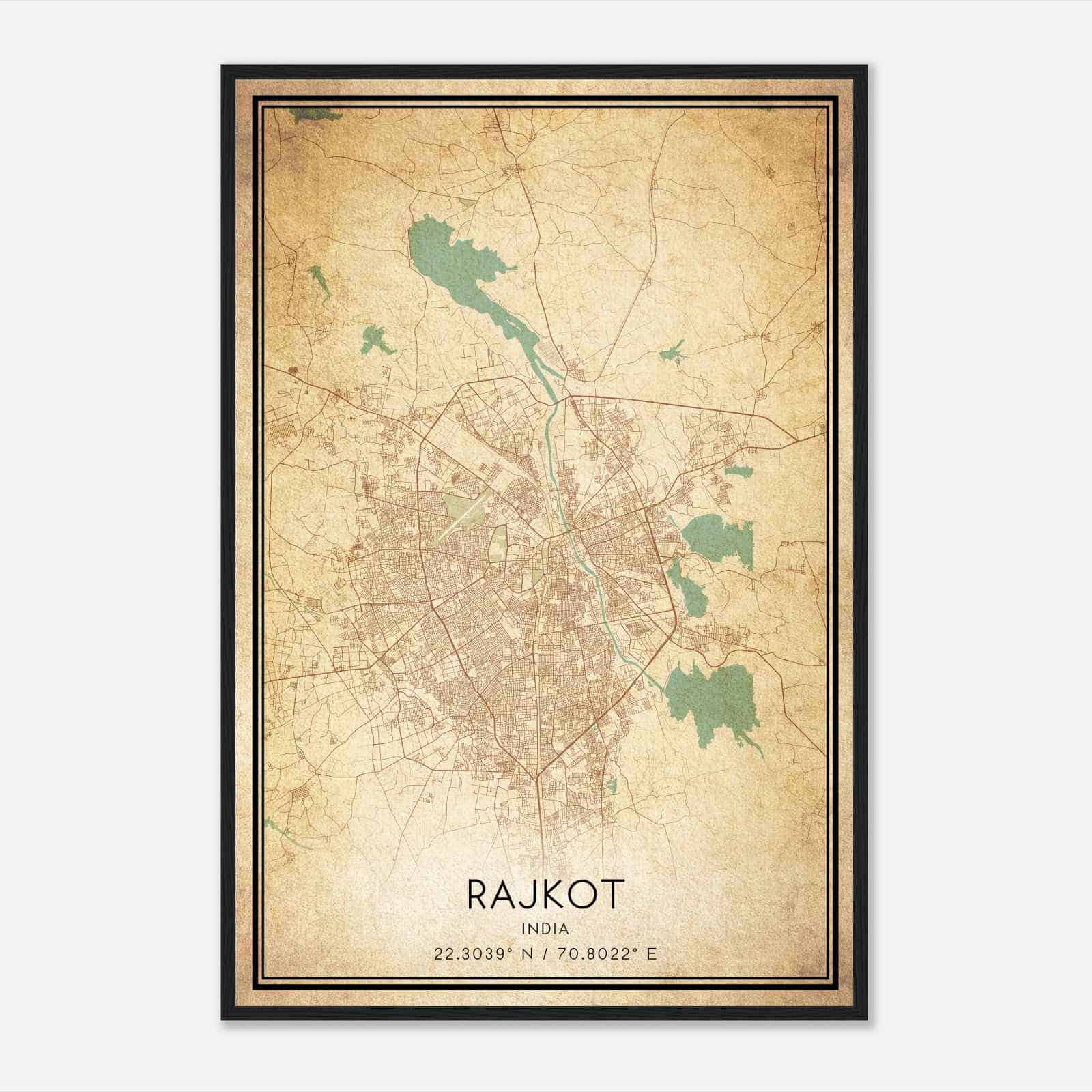 Vintage Rajkot India Map Poster, Rajkot City Road Wall Art Print ...