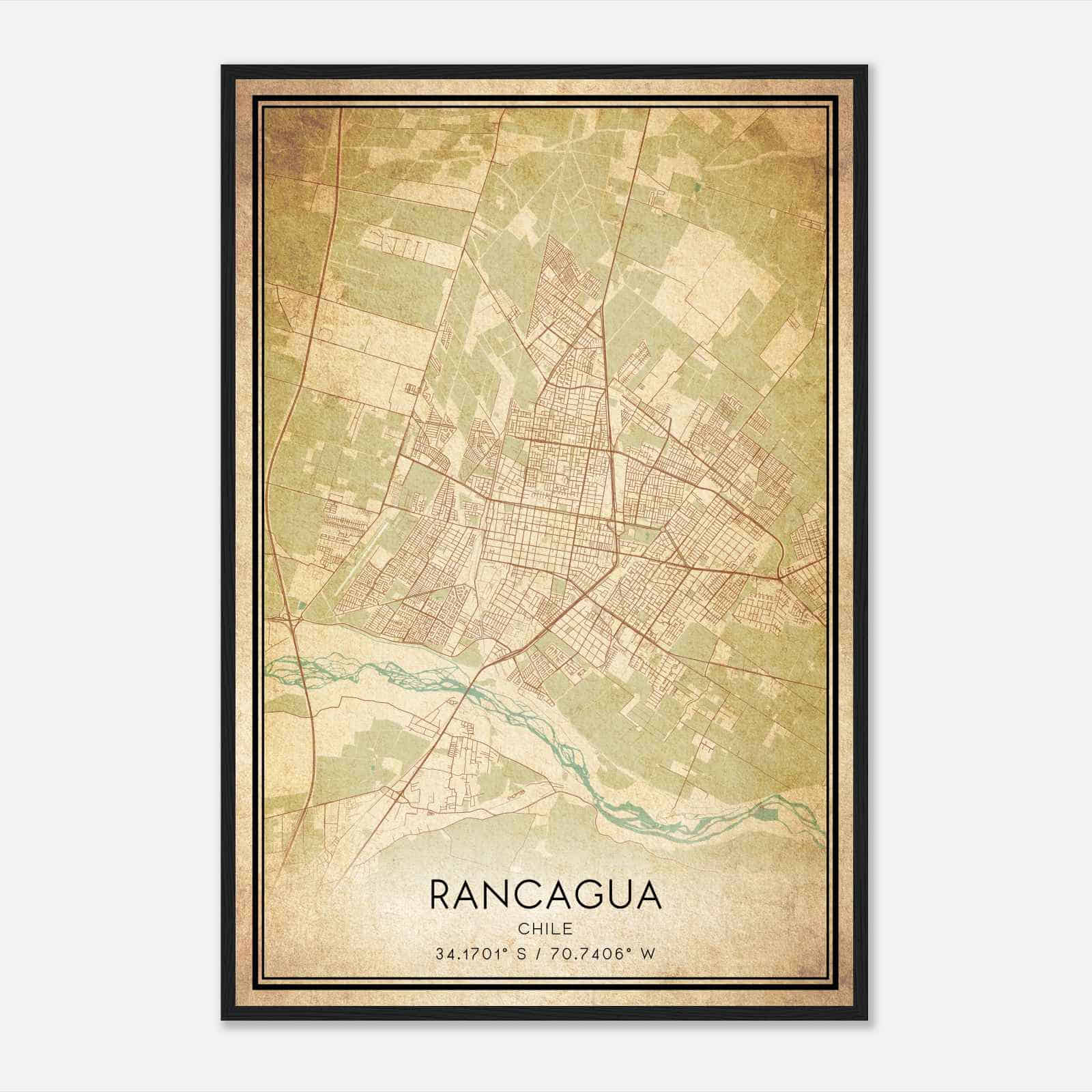 Vintage Rancagua Chile Map Poster, Rancagua City Road Wall Art Print ...