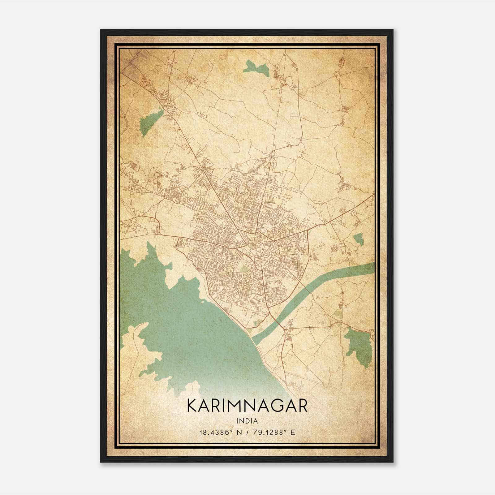 Vintage Karimnagar India Map Poster, Karimnagar City Road Wall Art ...