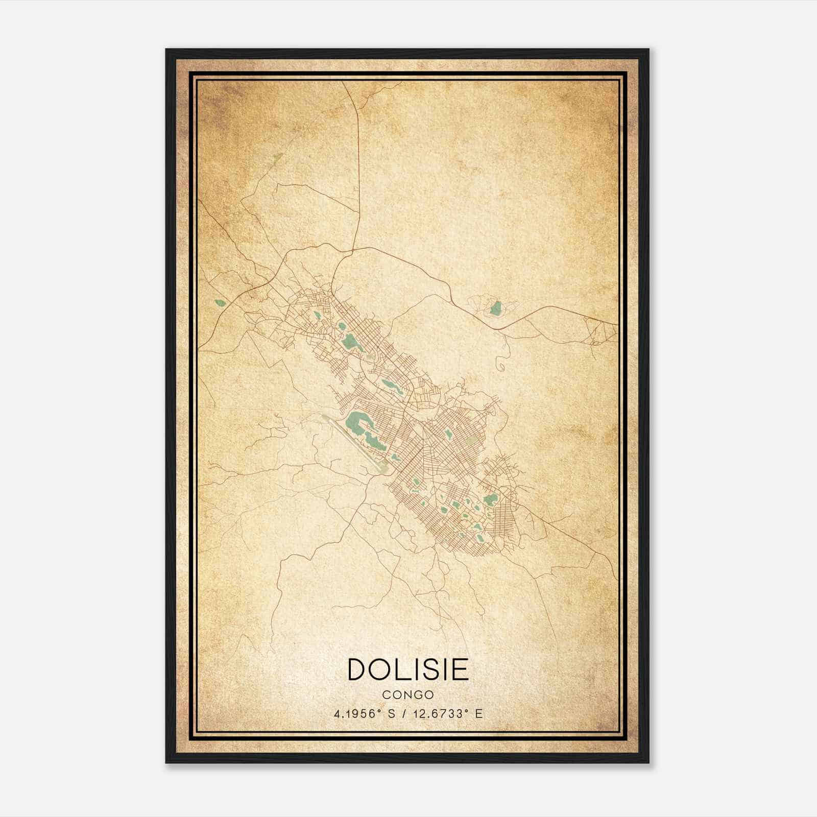 Vintage Dolisie Congo Map Poster, Dolisie City Road Wall Art Print ...