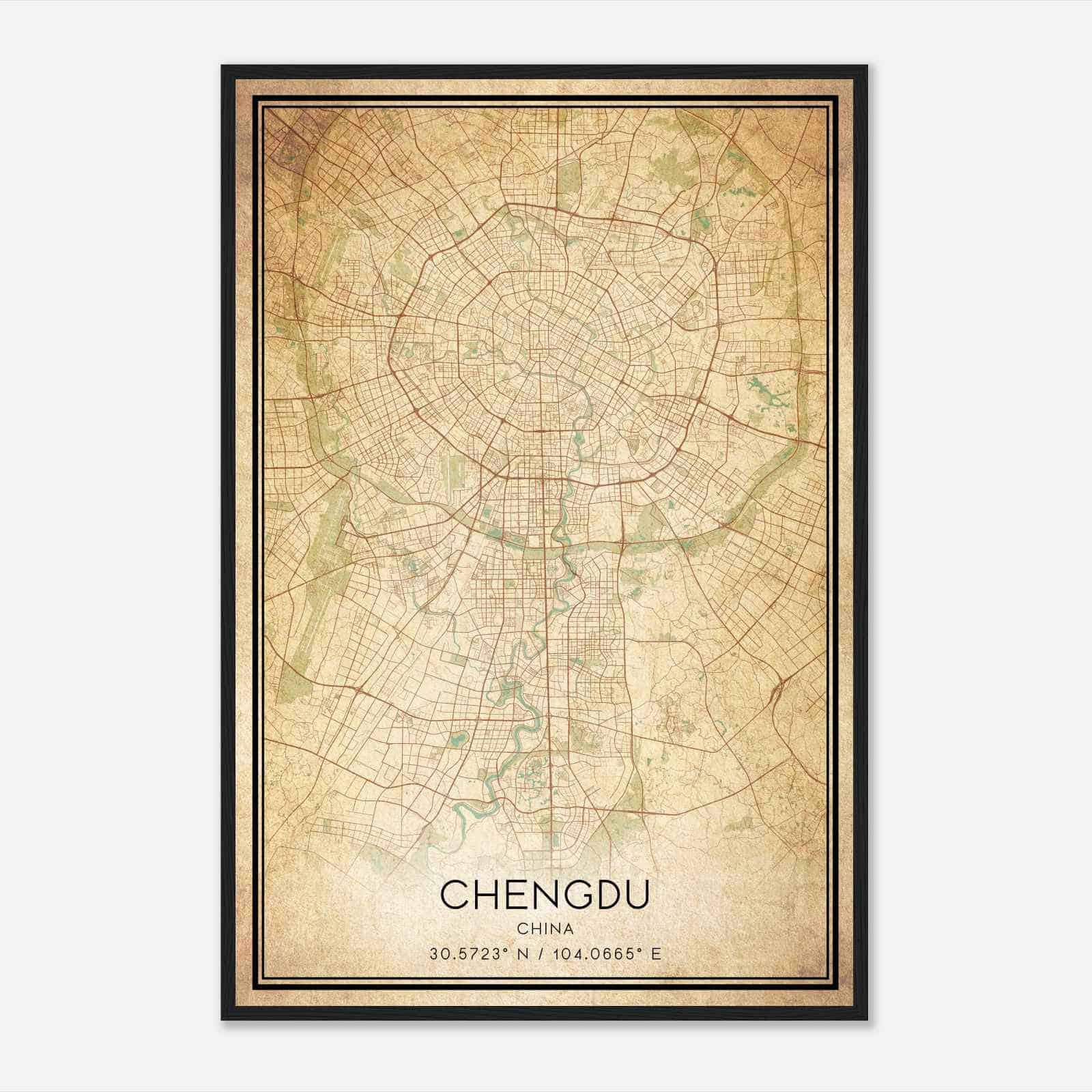 Vintage Chengdu China Map Poster, Chengdu City Road Wall Art Print ...