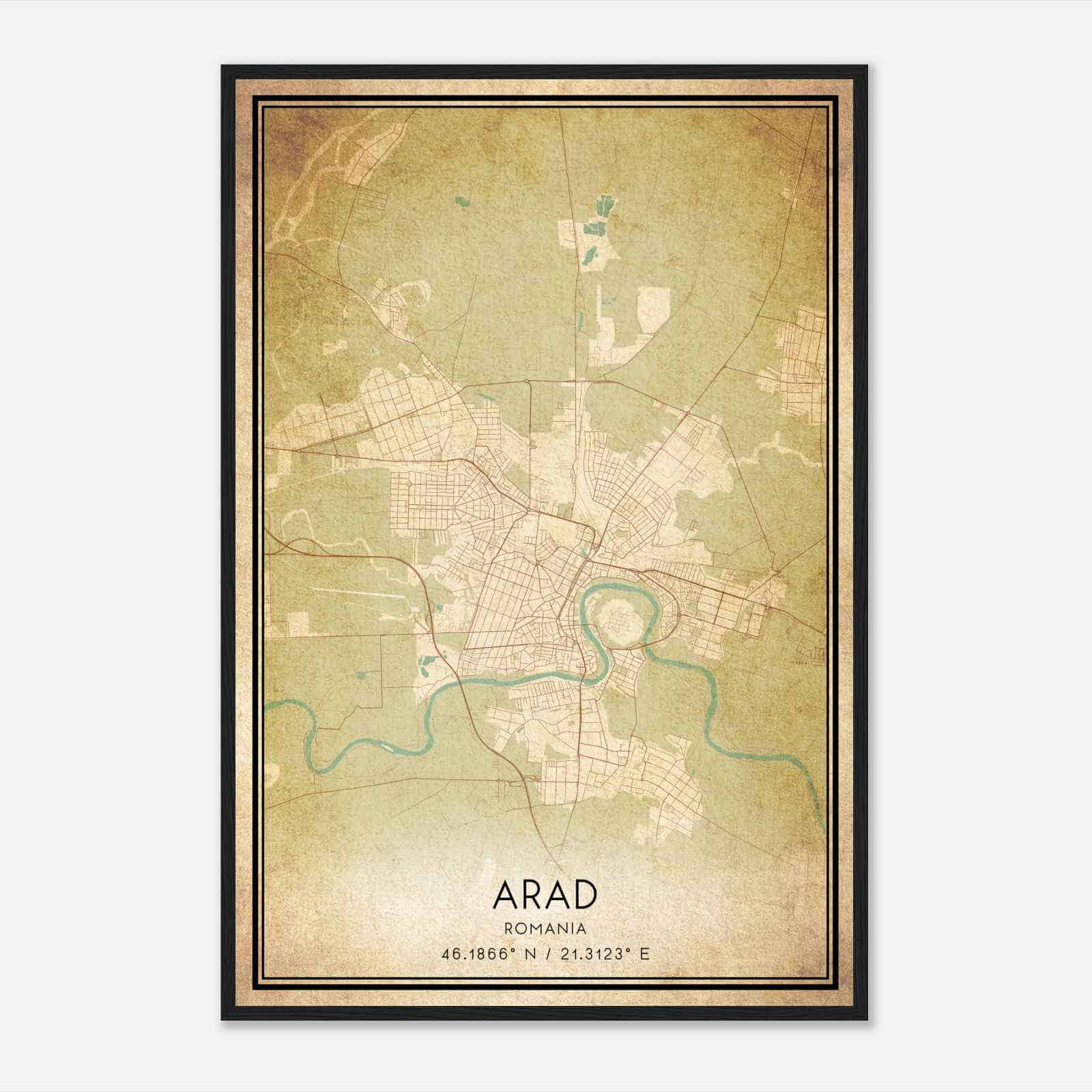 Vintage Arad Romania Map Poster, Arad City Road Wall Art Print - Custom ...