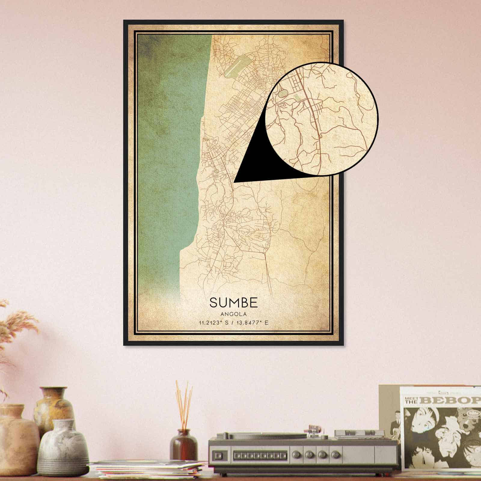 Vintage Sumbe Angola Map Poster, Sumbe City Road Wall Art Print ...