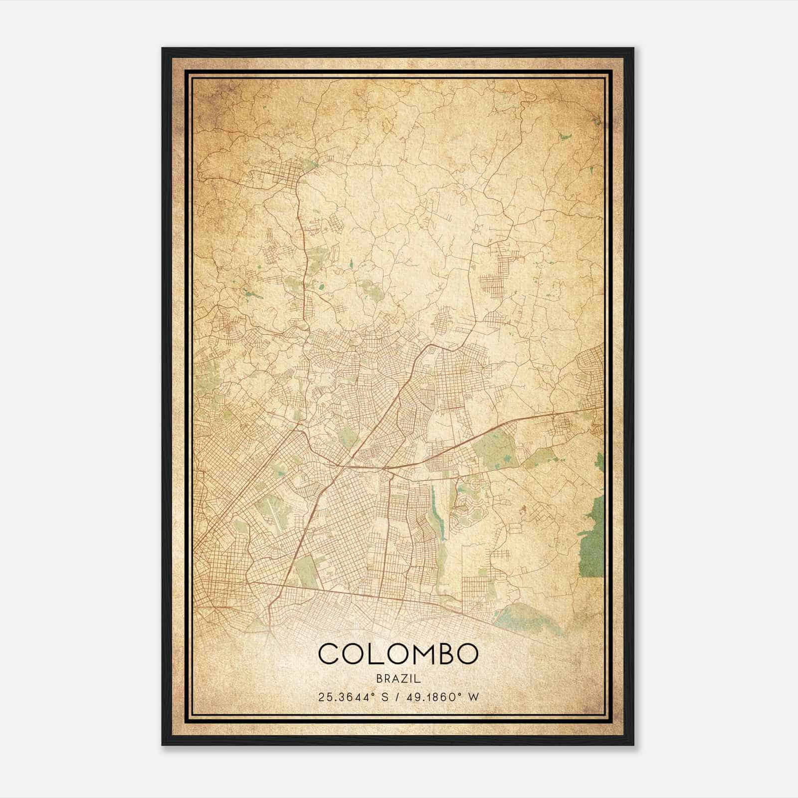 Vintage Colombo Brazil Map Poster, Colombo City Road Wall Art Print ...