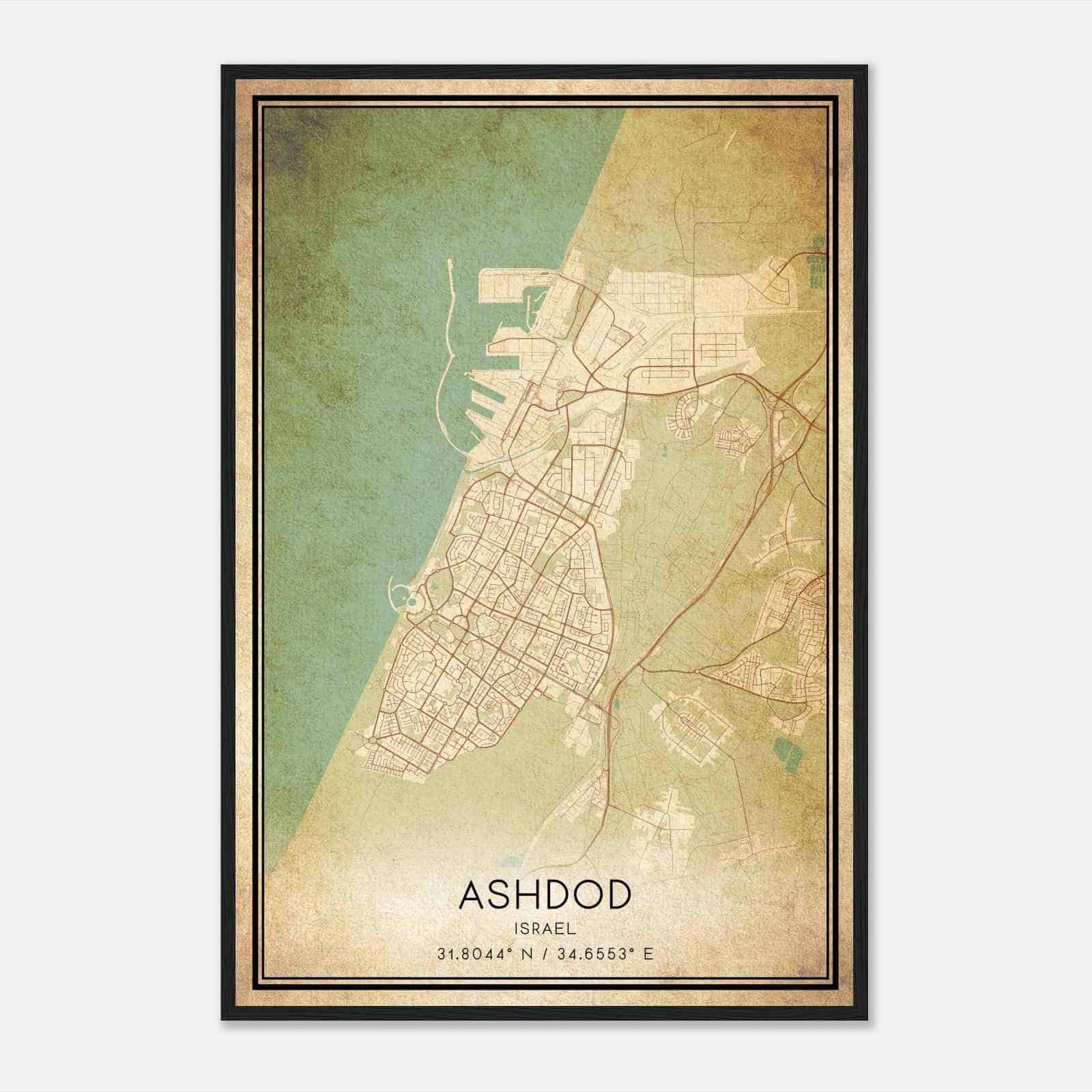 Vintage Ashdod Israel Map Poster, Ashdod City Road Wall Art Print ...