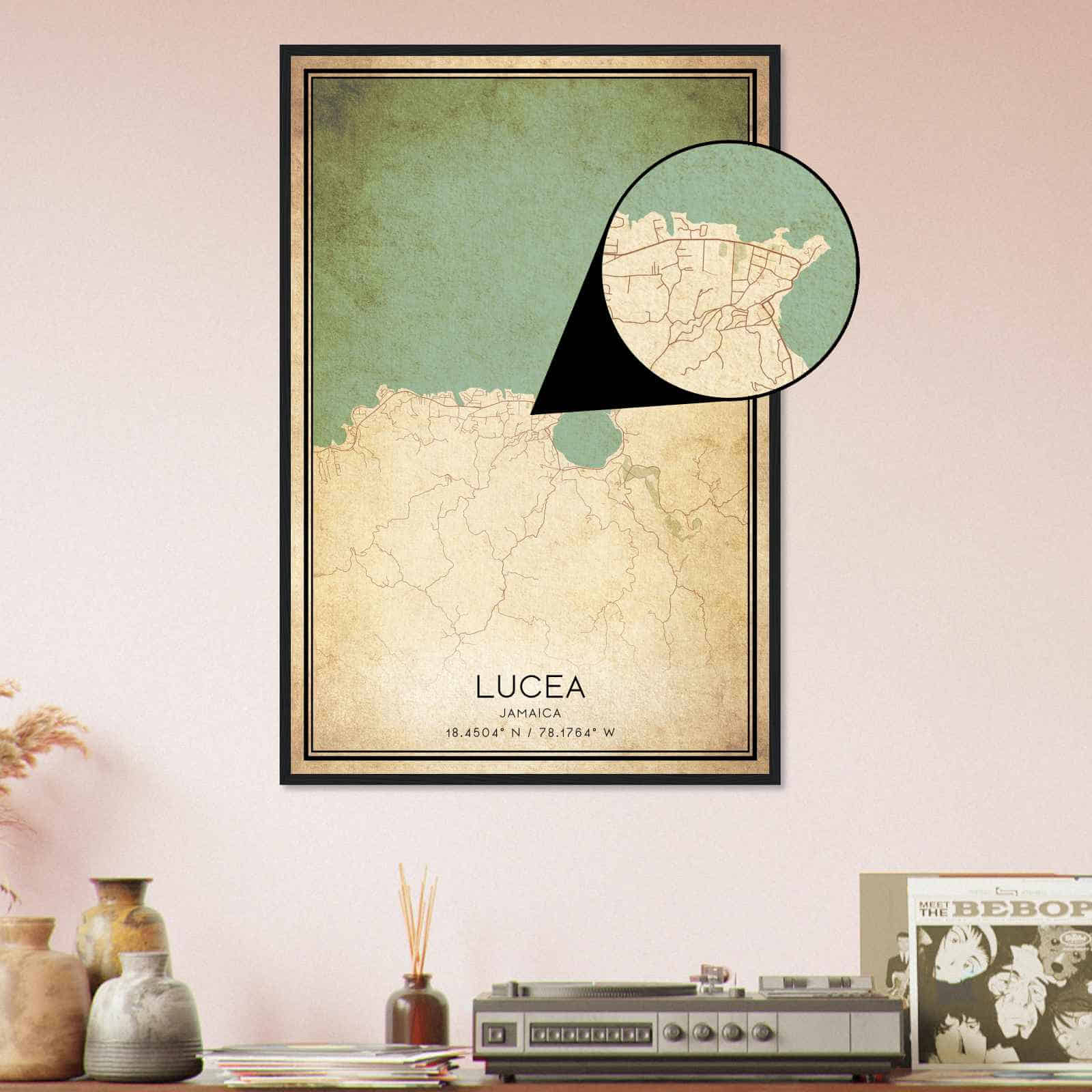 Vintage Lucea Jamaica Map Poster, Lucea City Road Wall Art Print ...
