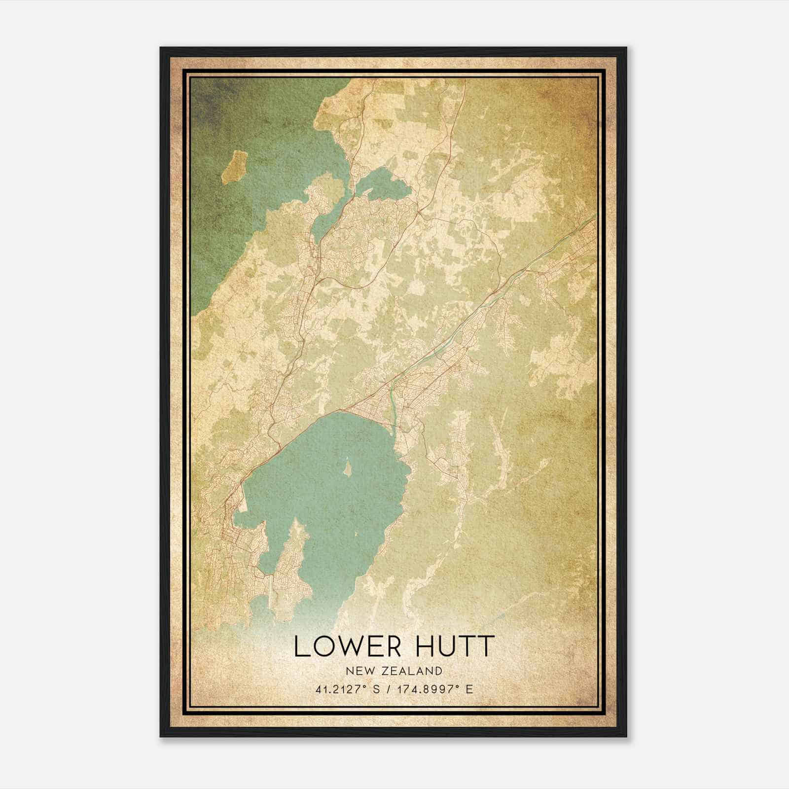 Vintage Lower Hutt New Zealand Map Poster, Lower Hutt City Road Wall ...